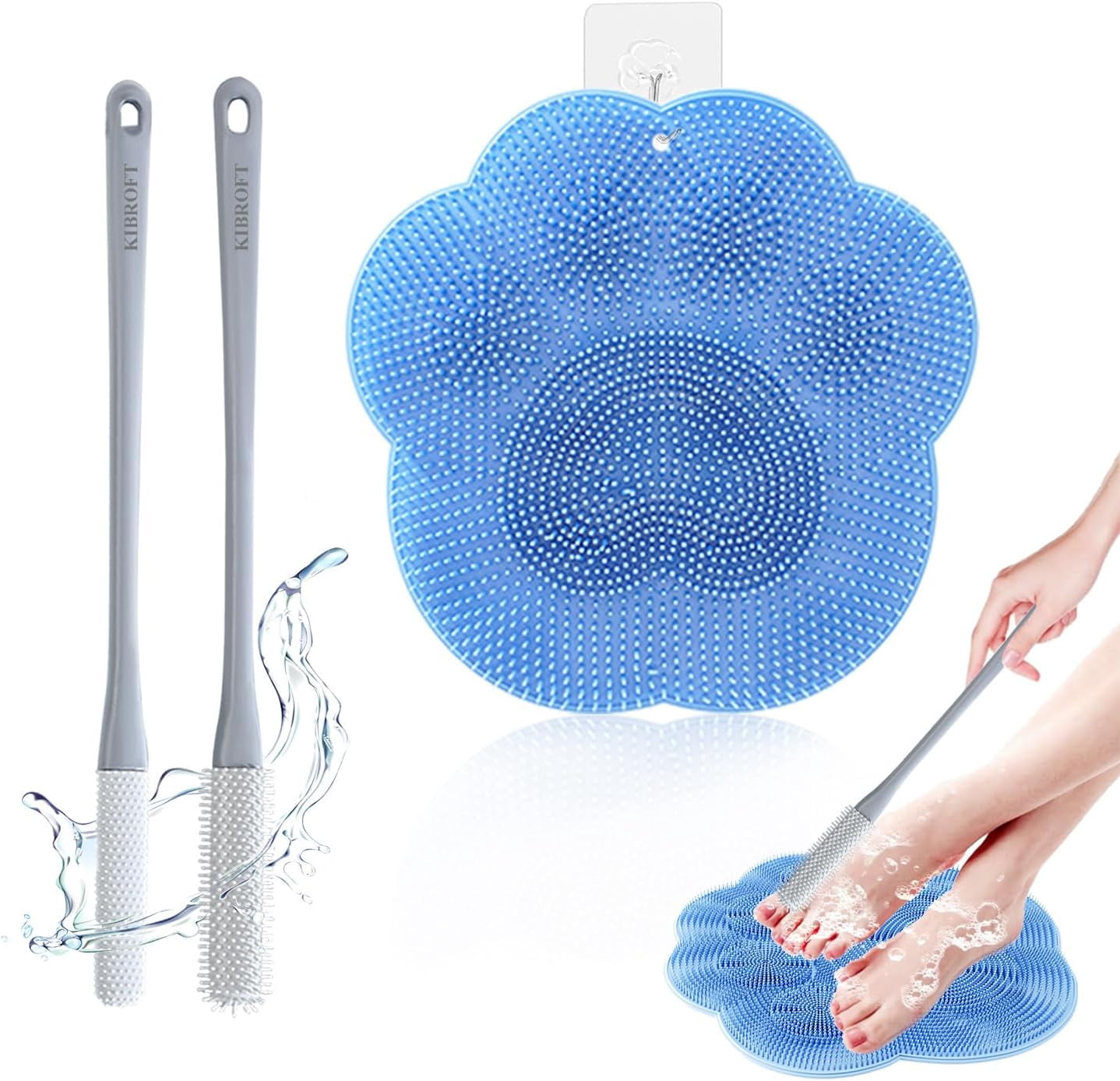 Toe Gap Cleaning Brush with Long Handle and Shower Foot Scrubber Mat ...