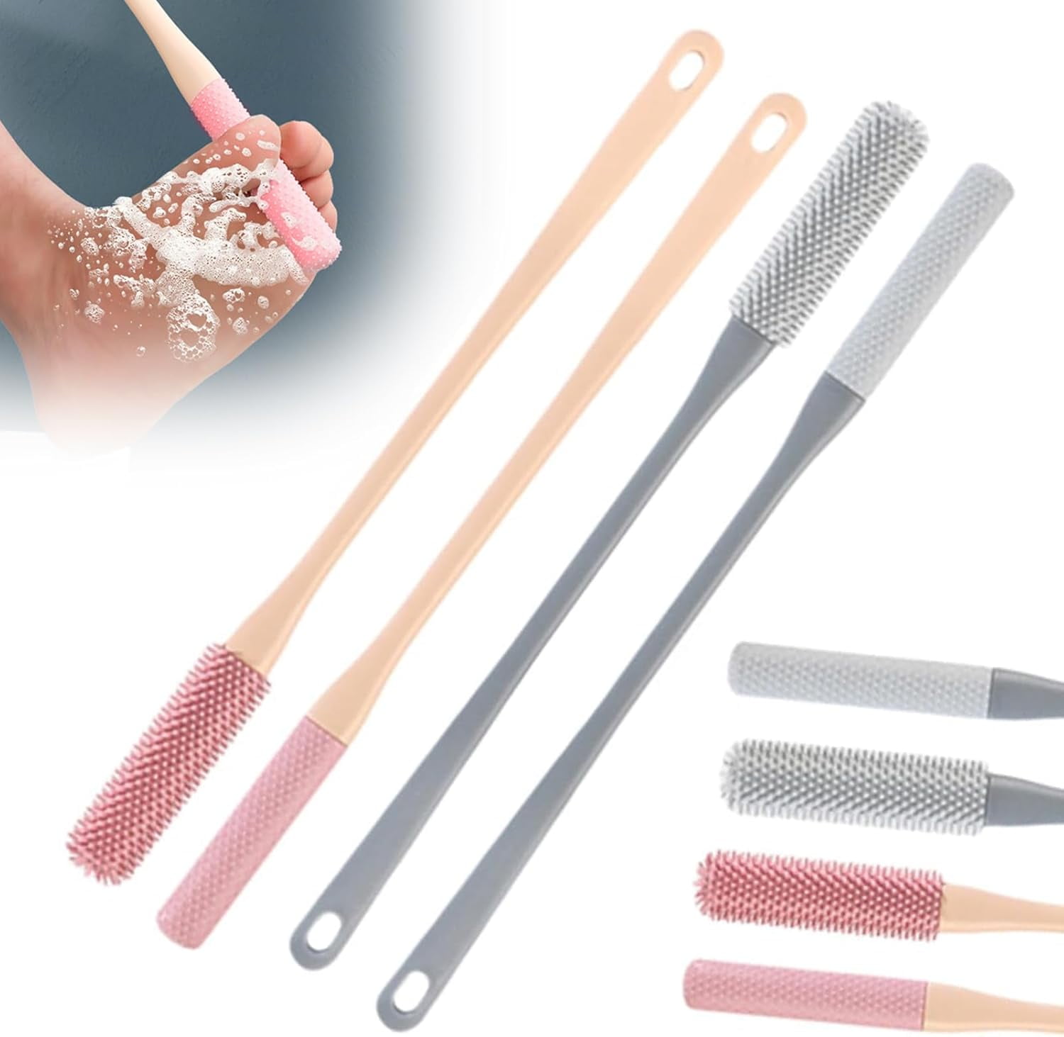 Toe Gap Cleaning Brush, Long Handled Silicone Toe Cleaner Toes Crevice ...