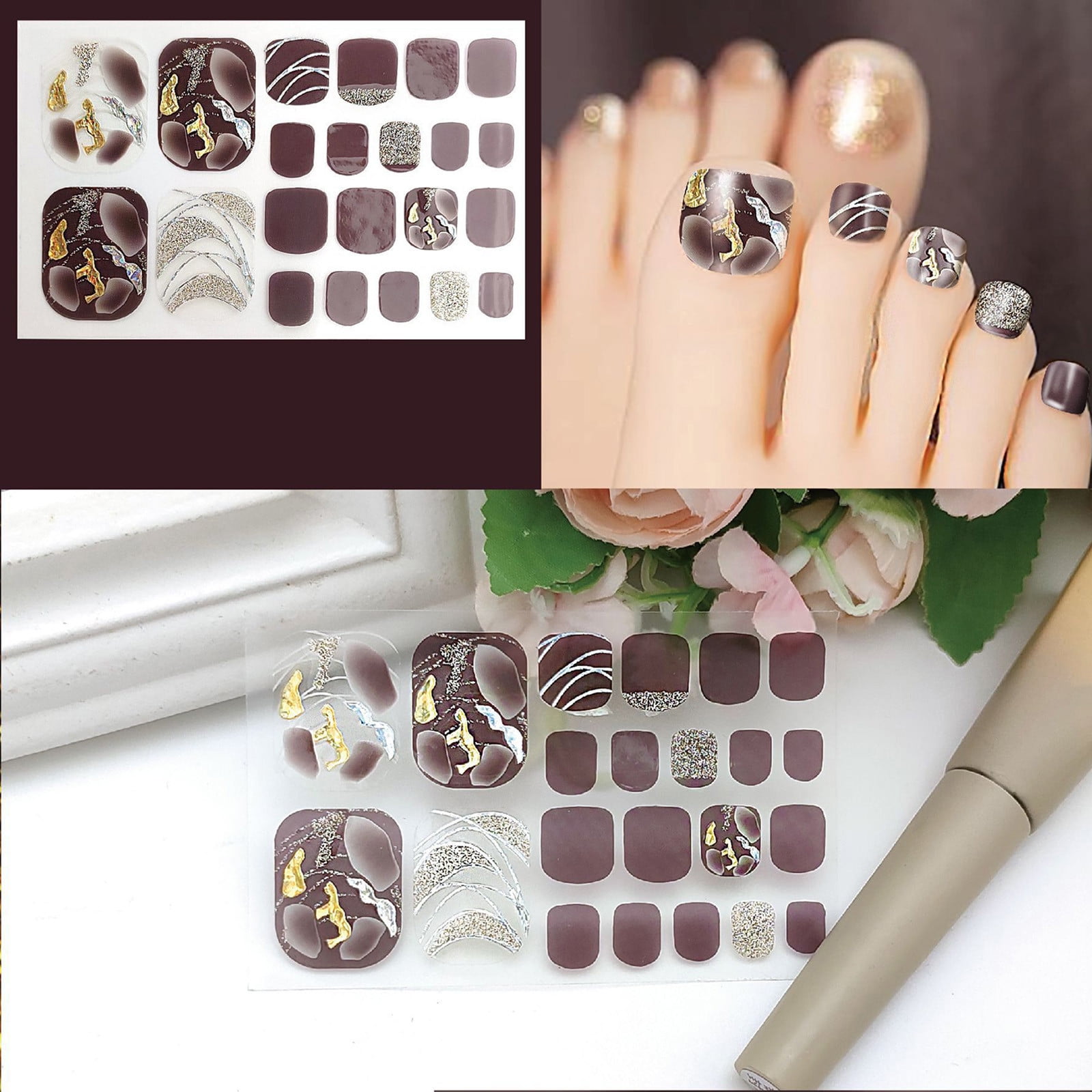 Toe Nail Stickers, 15 Kinds of Sheets Full Toe Nail Wraps Adhesive ...