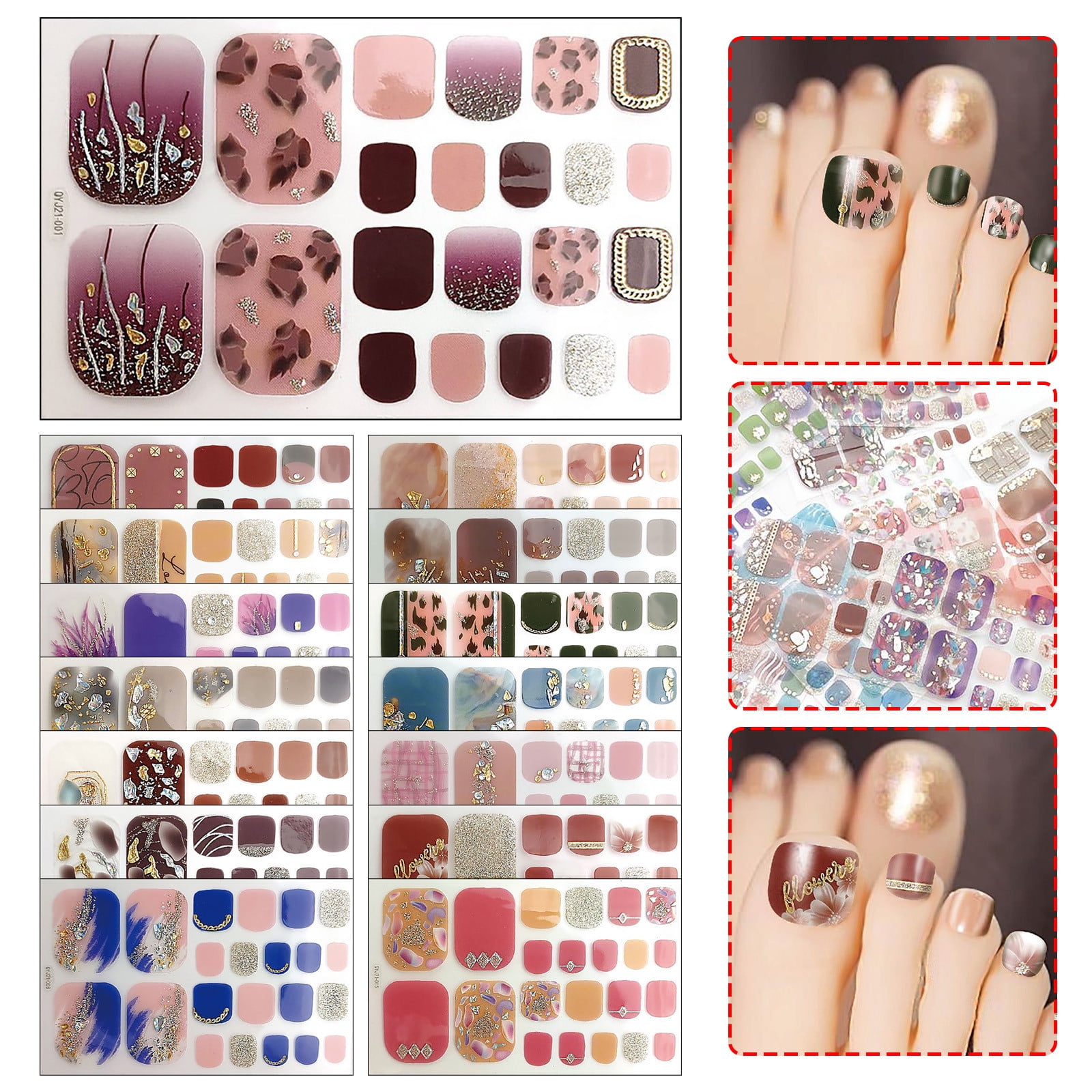 Toe Nail Stickers, 15 Kinds of Sheets Full Toe Nail Wraps Adhesive ...