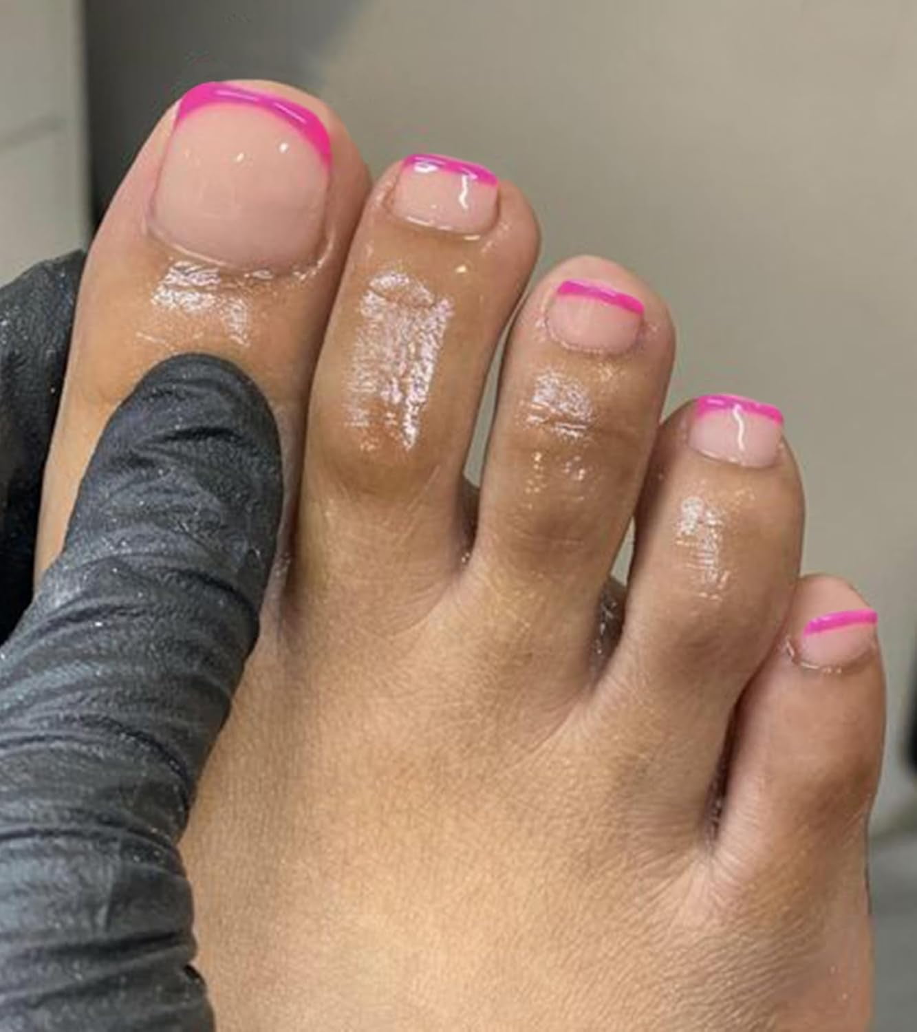 Toe Press on Nails Short Hot Pink French Tip Summer Fake Toenail Press ...