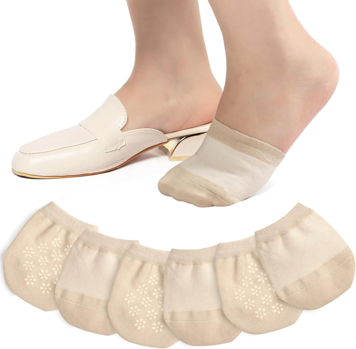 Toe Topper Socks No Show Liner Half Socks for Women Seamless Grip Non ...