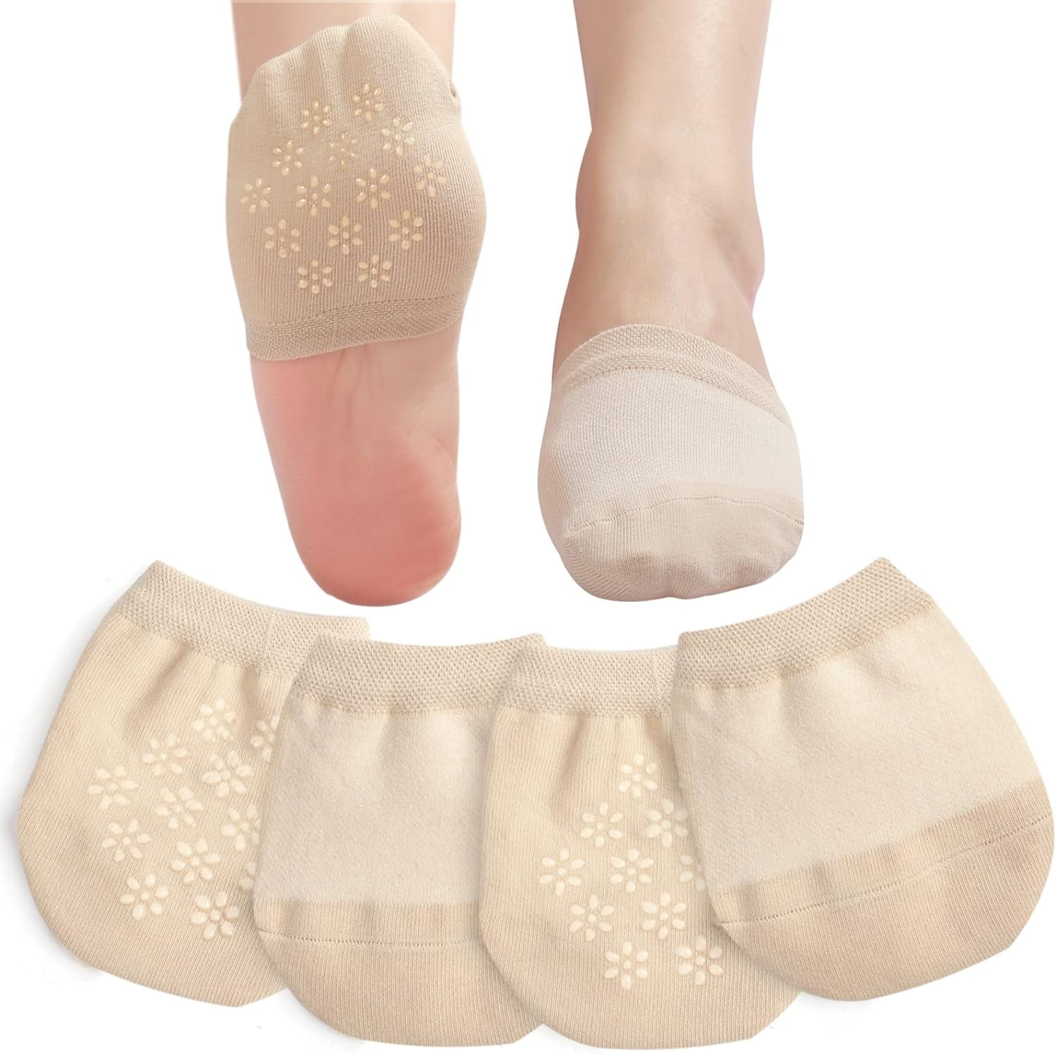 Toe Topper Socks No Show Liner Half Socks for Women Seamless Grip Non ...