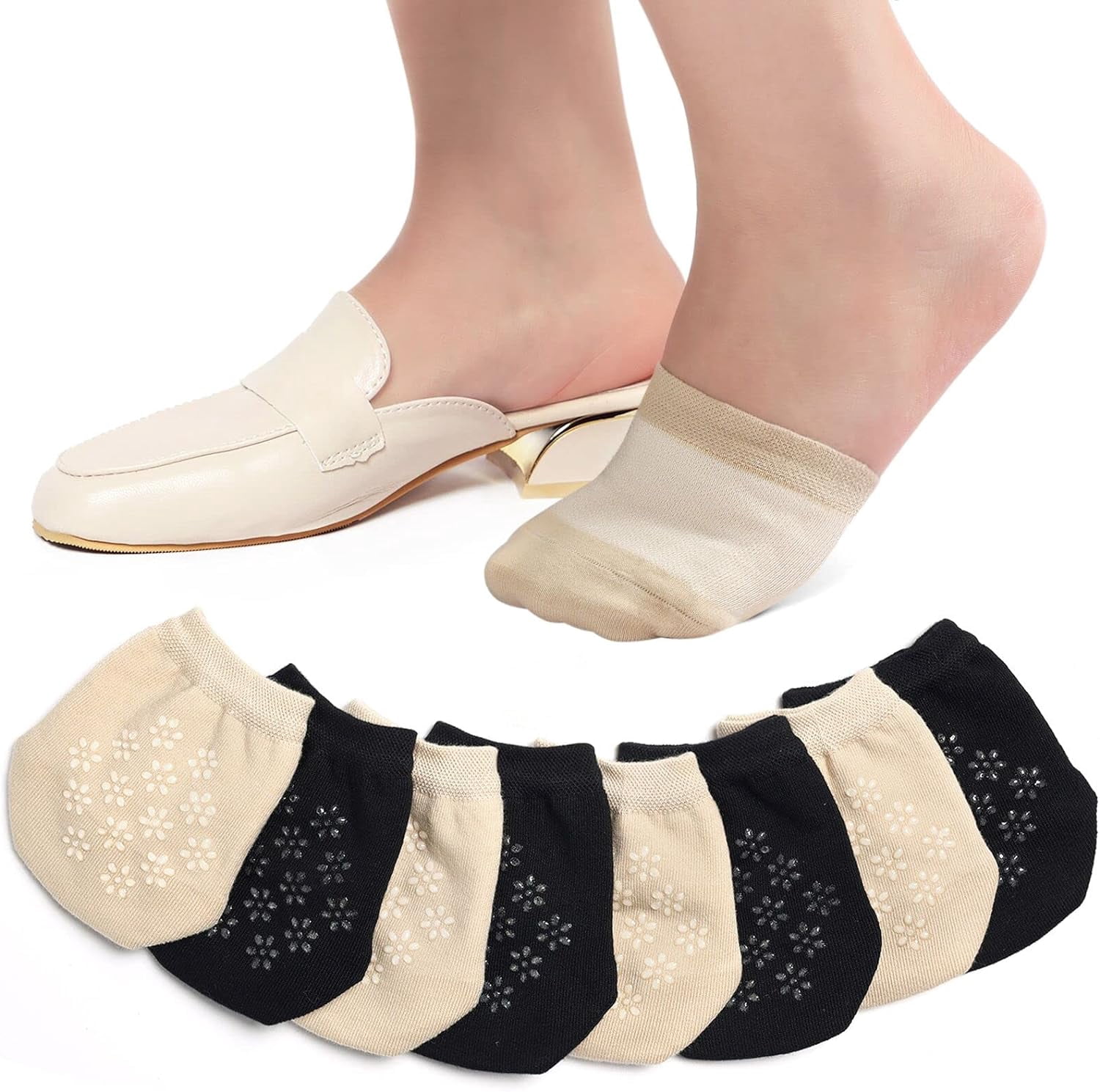 Toe Topper Socks No Show Liner Half Socks for Women Seamless Grip Non ...