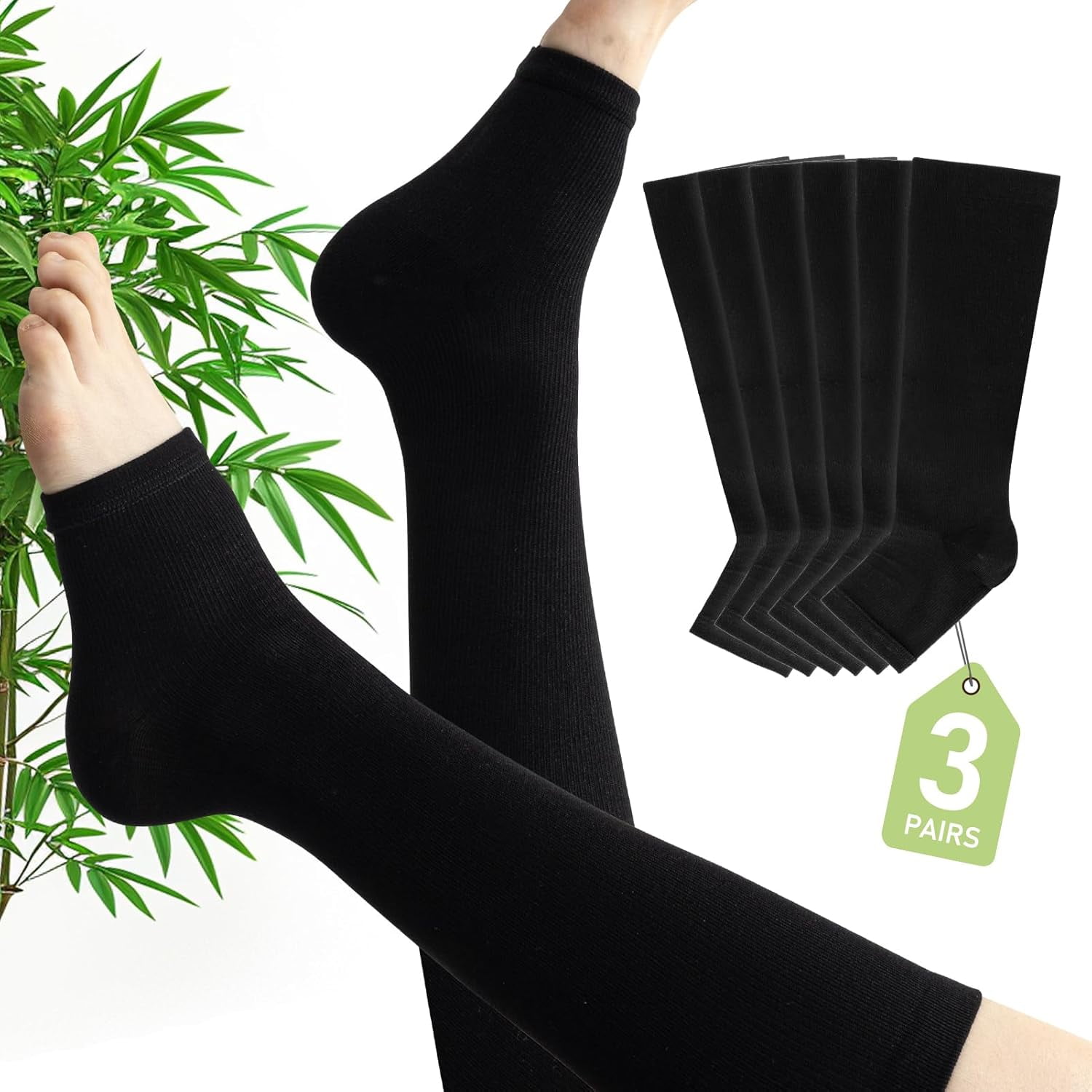 Toeless Compression Socks Women Men (3Pairs) 20-30 mmHg Open Toe ...