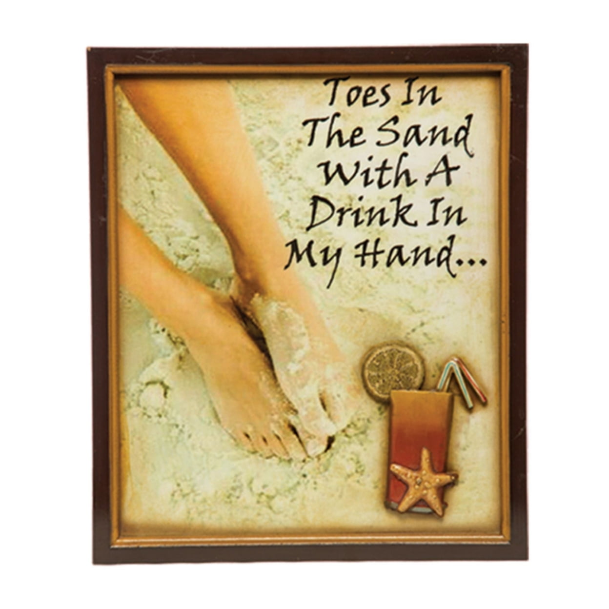 Toes in the Sand with a Drink in My Hand Wall Art Sign - Walmart.com