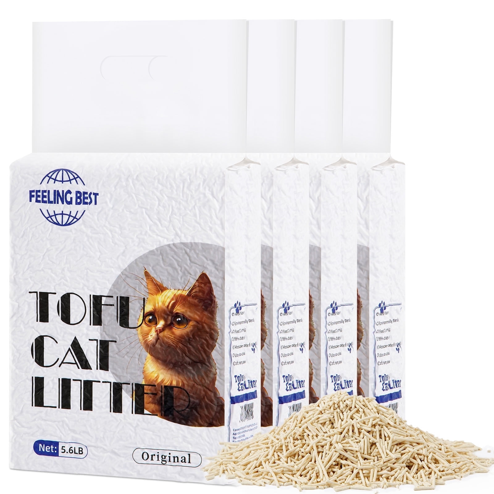 Tofu Cat Litter 22.4 LB (5.6 lb×4 bag) Clumping, 100% Natural Raw ...