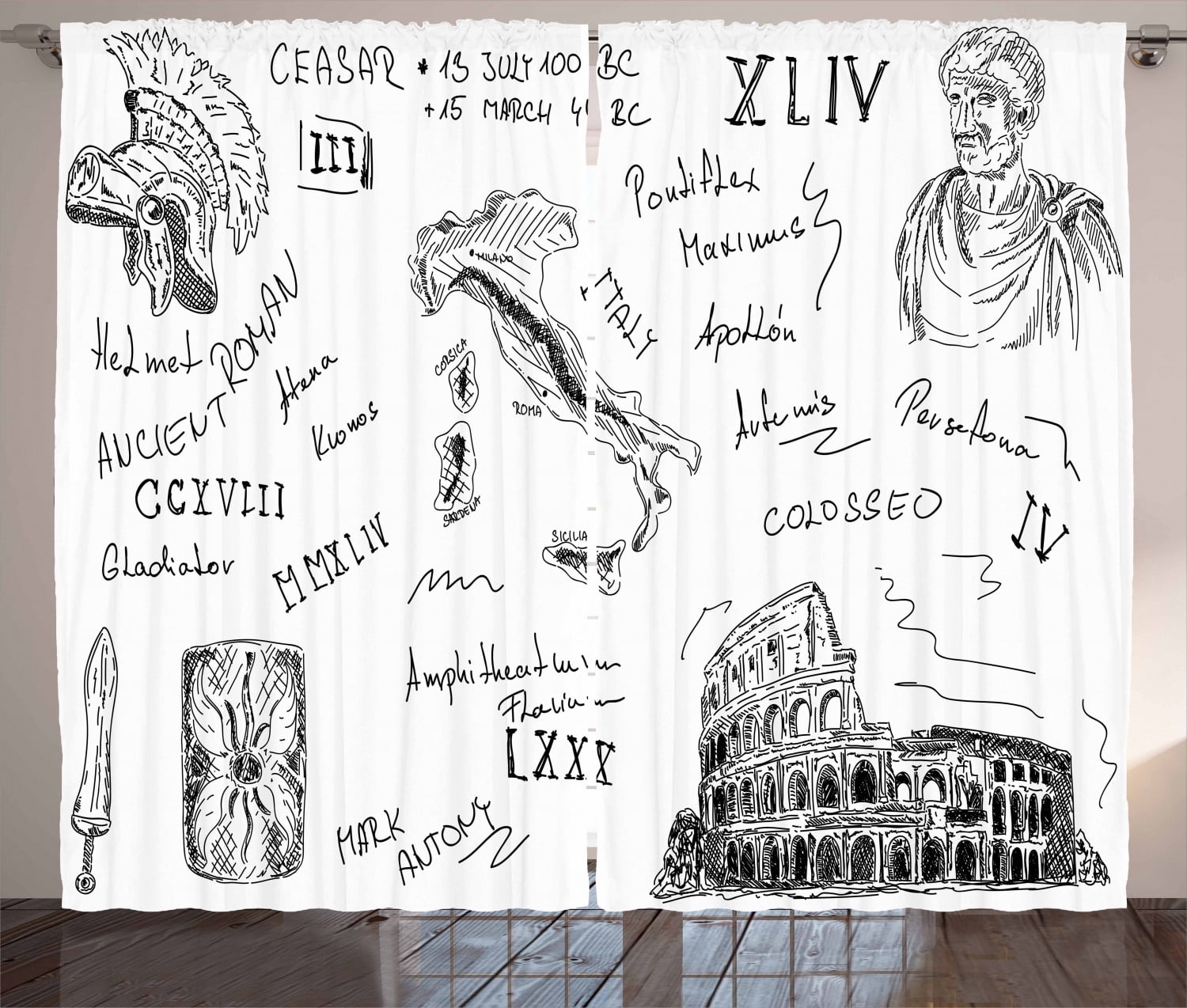 Ambesonne Retro Curtains 2 Panel Set, Roman Period, 108" x 108", Black ...