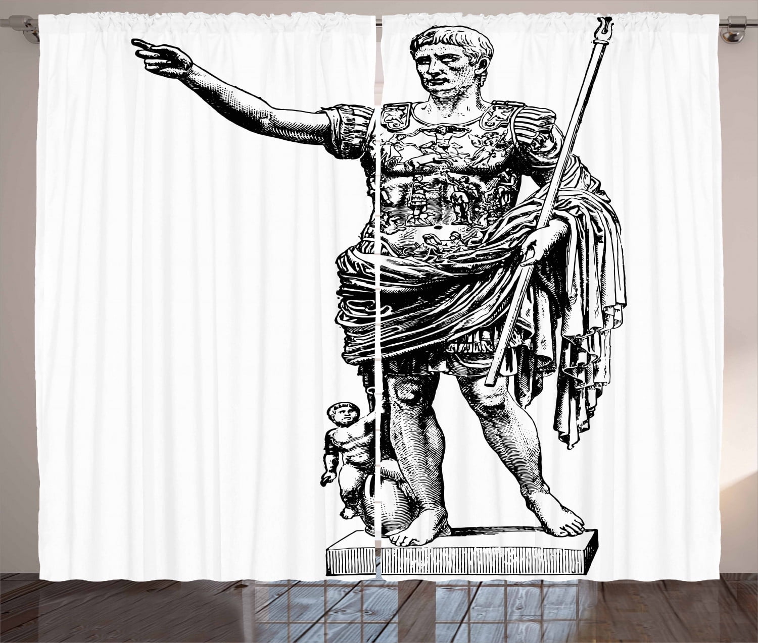 Ambesonne Retro Curtains 2 Panel Set, Antique King, 108" x 96", Black ...