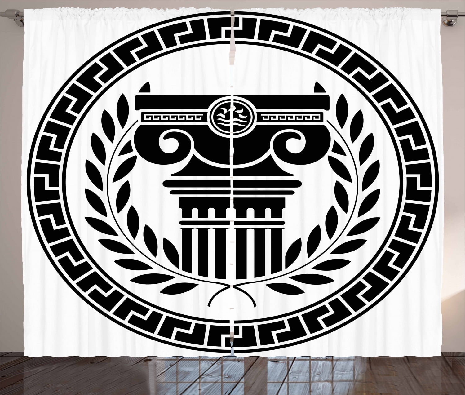 Ambesonne Retro Curtains 2 Panel Set, Column Laurel Wreath, 108" x 108 ...