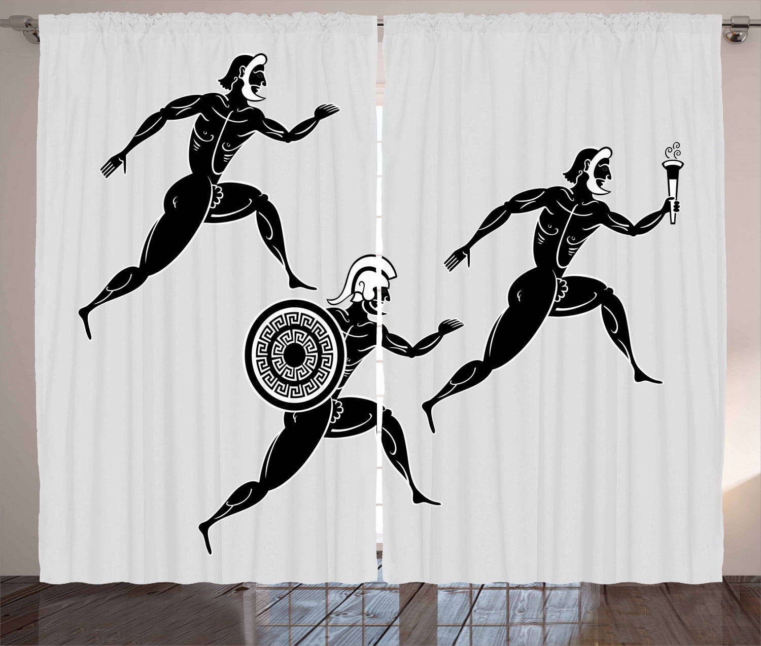 Ambesonne Retro Curtains 2 Panel Set, Spartan Runners Body, 108" x 63 ...