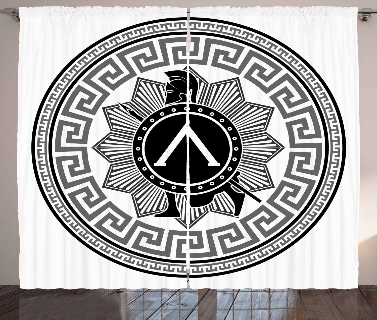 Ambesonne Retro Curtains 2 Panel Set, Spartan, 108" x 96", Grey Black ...