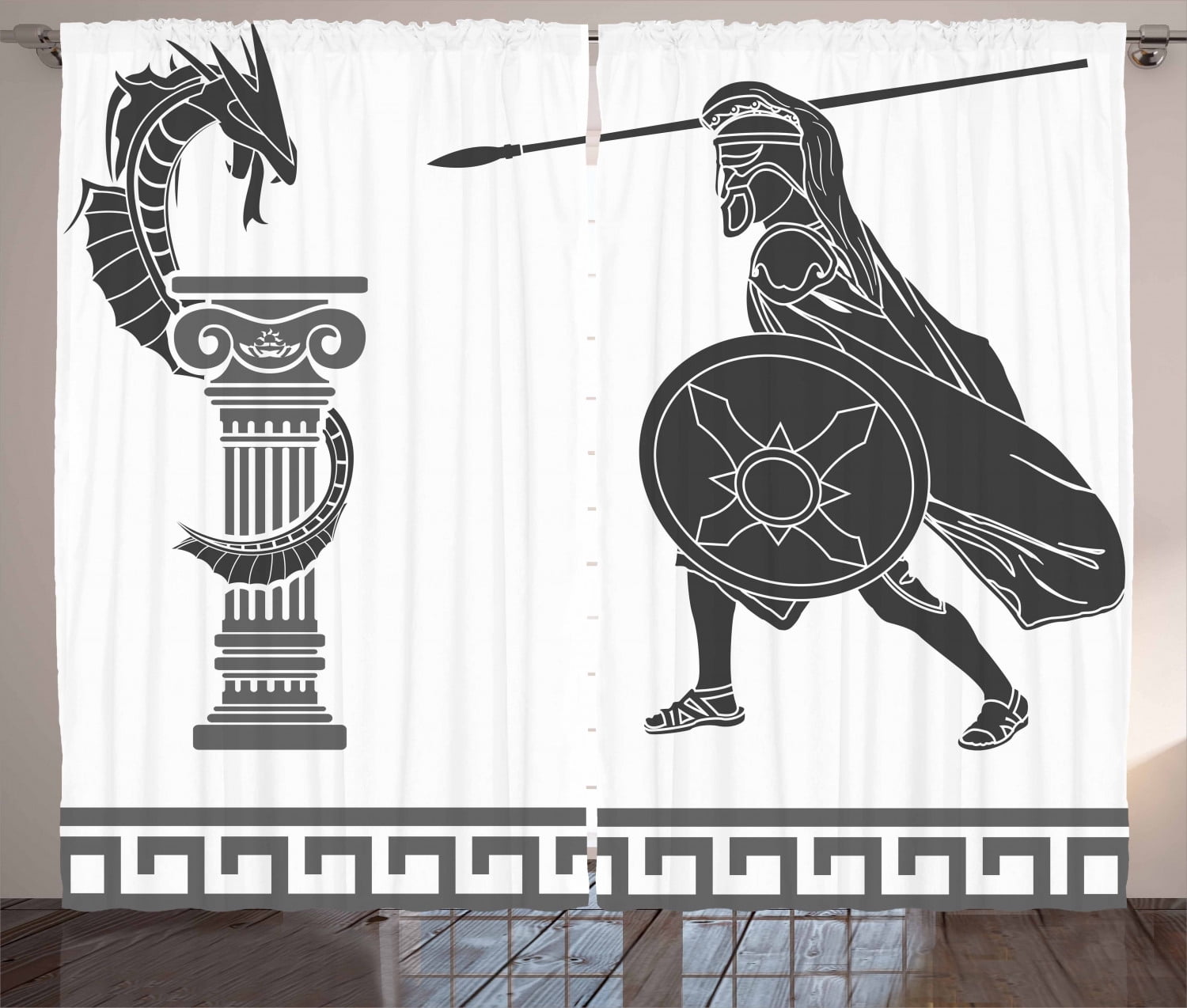 Ambesonne Retro Curtains 2 Panel Set, Hero and Dragon Myth, 108" x 90 ...