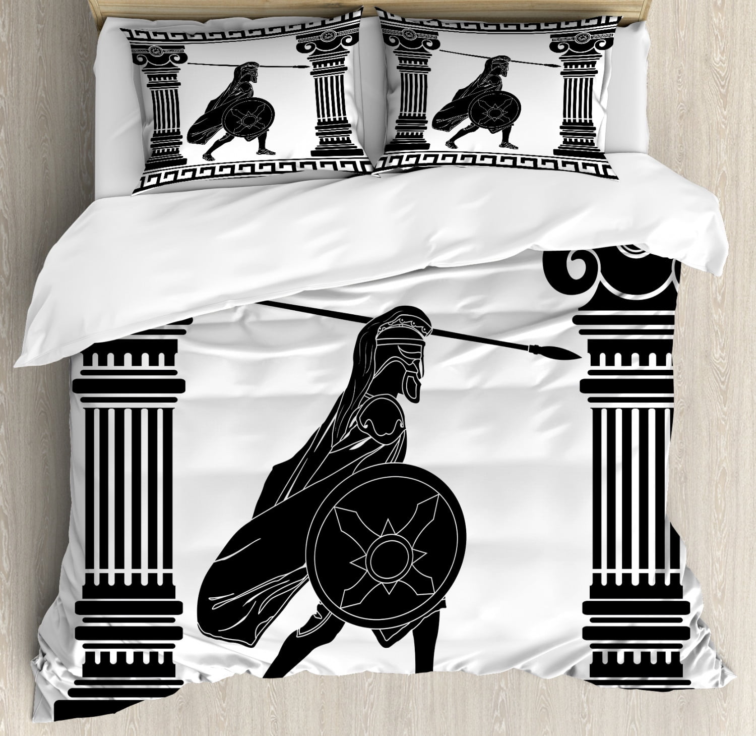 Toga Party King Size Duvet Cover Set, Black Warrior Silhouette Ready to ...