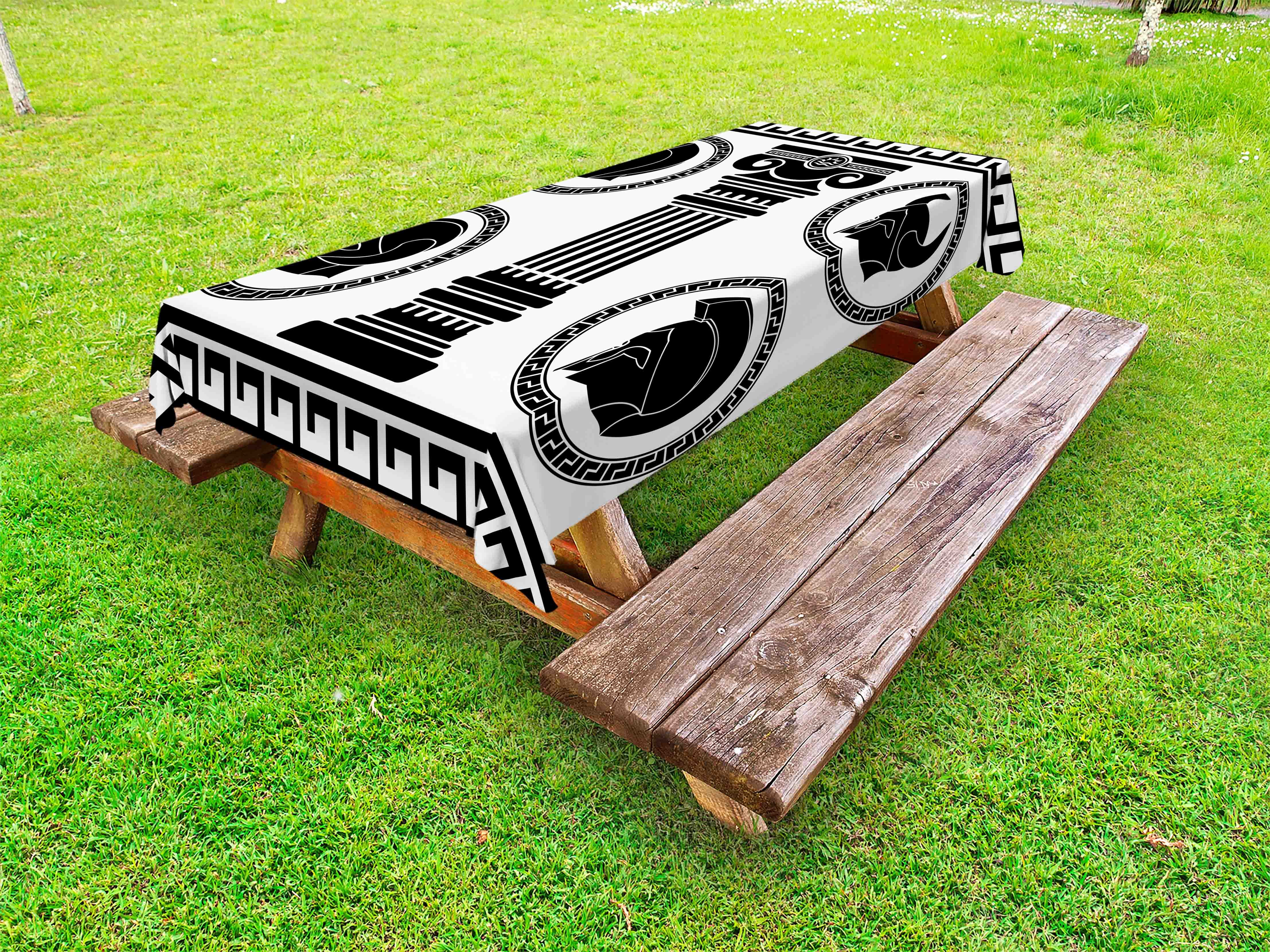 Toga Party Outdoor Tablecloth, Patterned Circular Frames with Antique ...