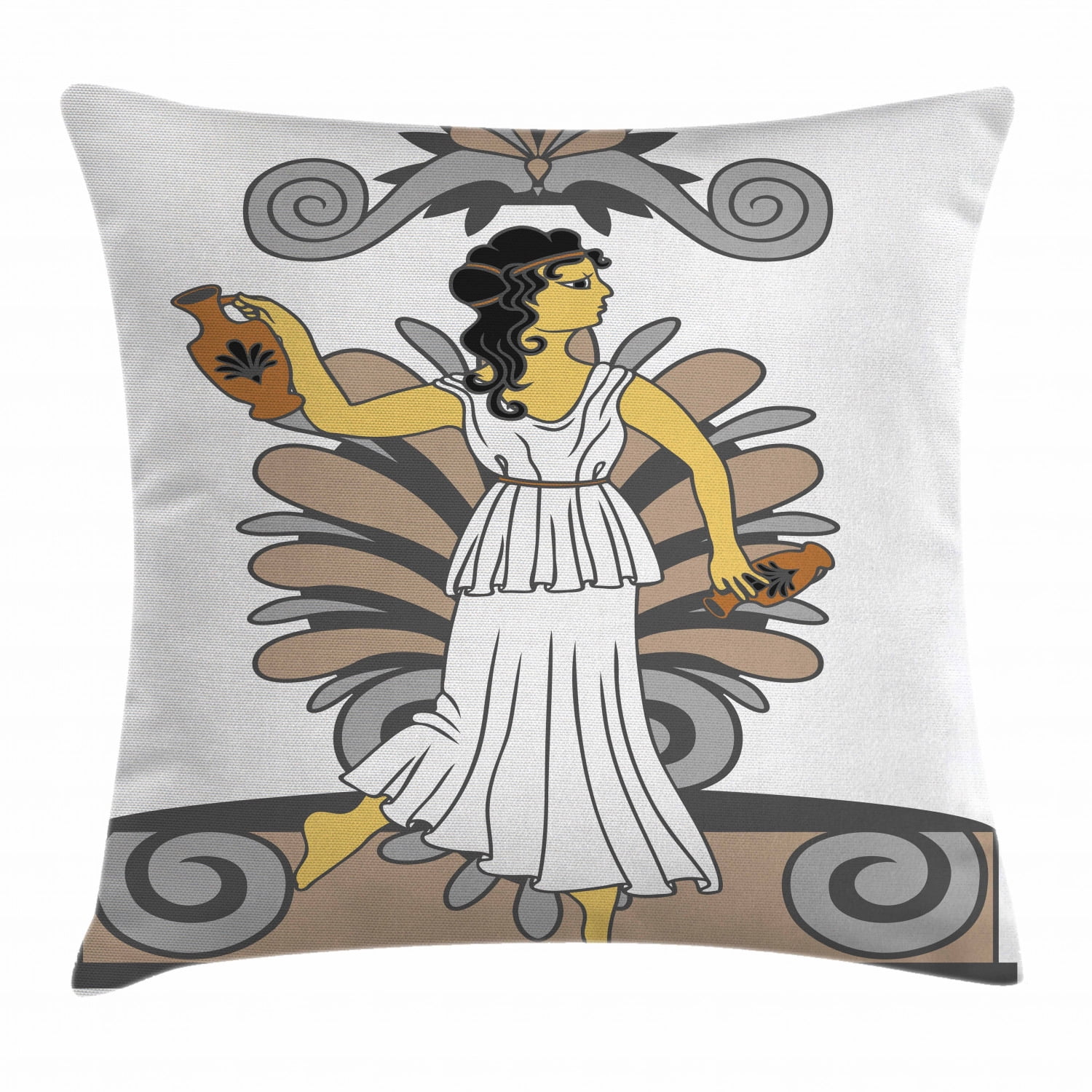 Toga Party Throw Pillow Cushion Cover, Greek Woman with Amphoras in ...