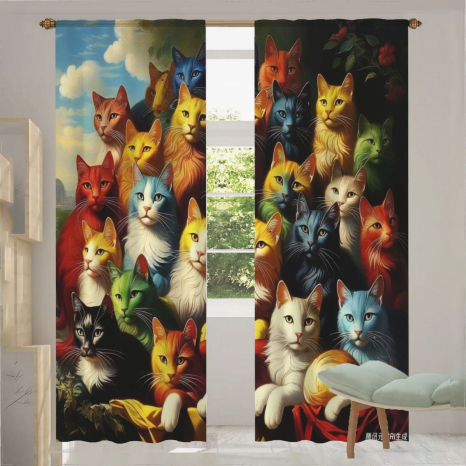 Together-Fantasy Cats Curtains for Living Room Bedroom Decor ...