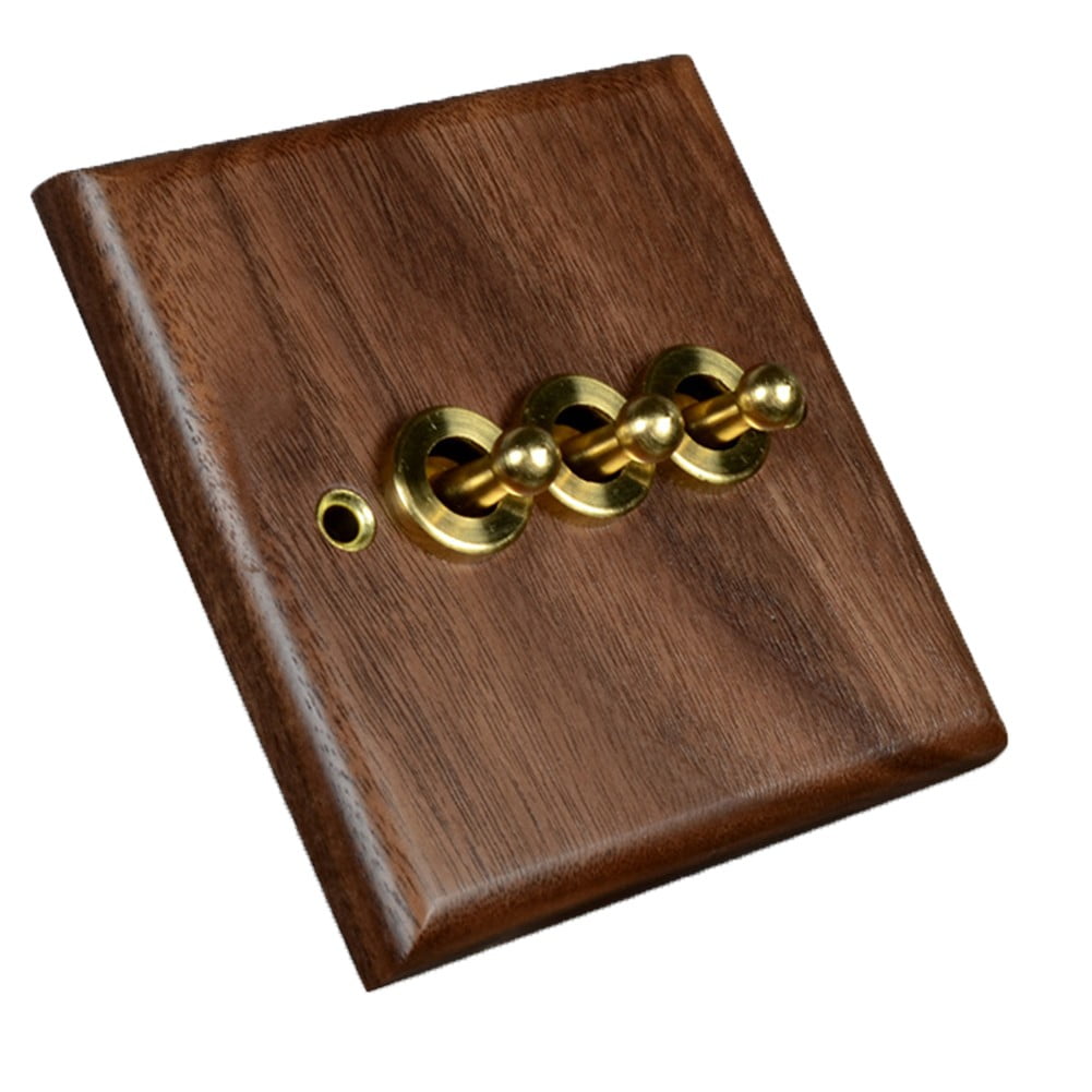 Toggle Light Rocker Switch 1/2 Way Retro Walnut Wood Plate Brass Lever ...