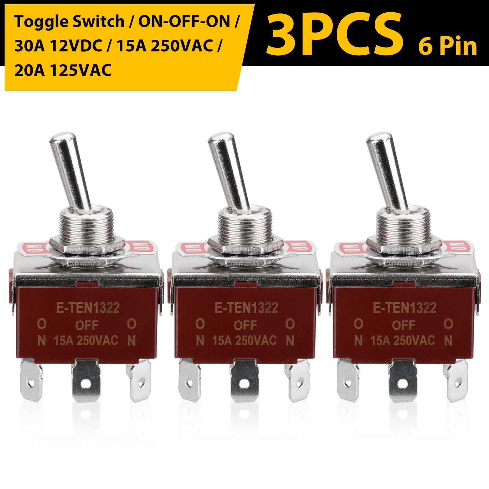 Toggle Switch ON/OFF/ON Heavy Duty 20A 125V/15A 250V/30A 12V Terminal ...