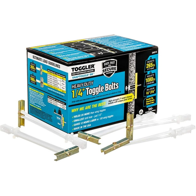 Toggler 1/4 x 20 in. Snaptoggle Toggle Bolts, Hollow Wall (100-pack ...