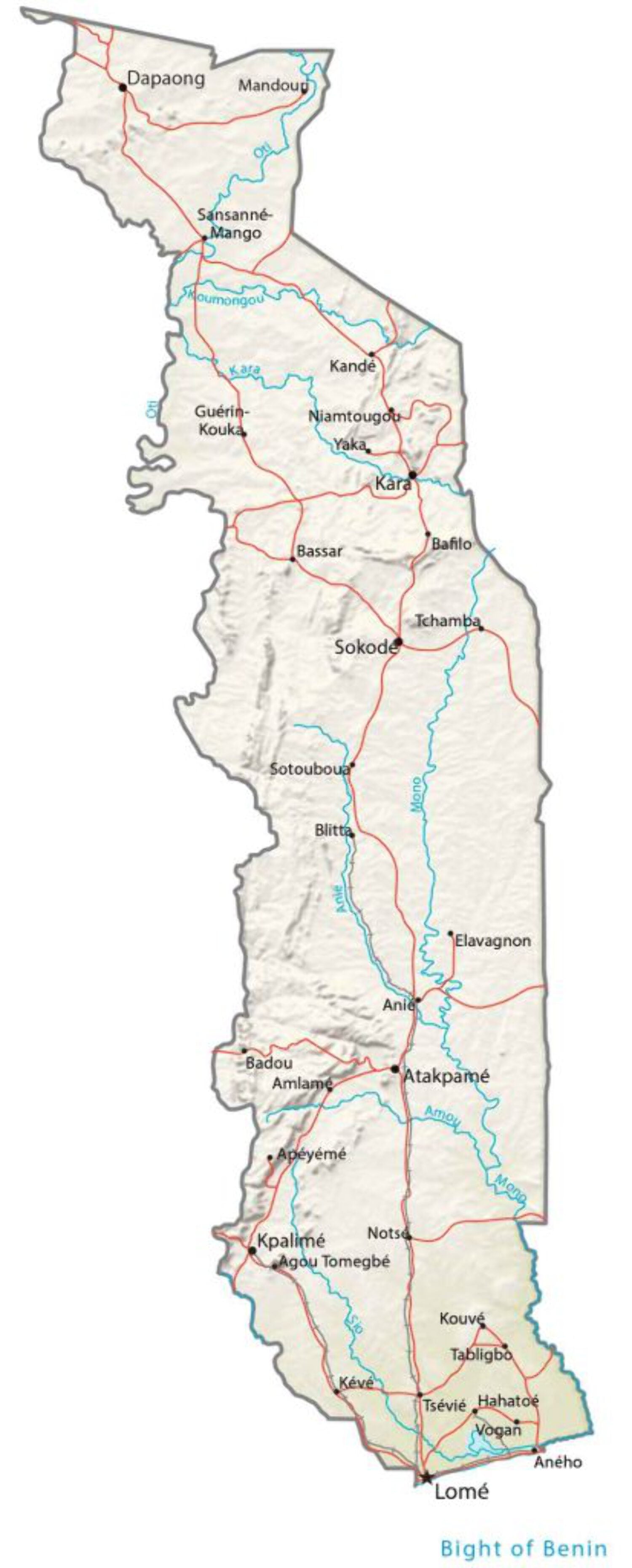 Togo Physical Map GLOSSY POSTER PICTURE PHOTO PRINT BANNER ...