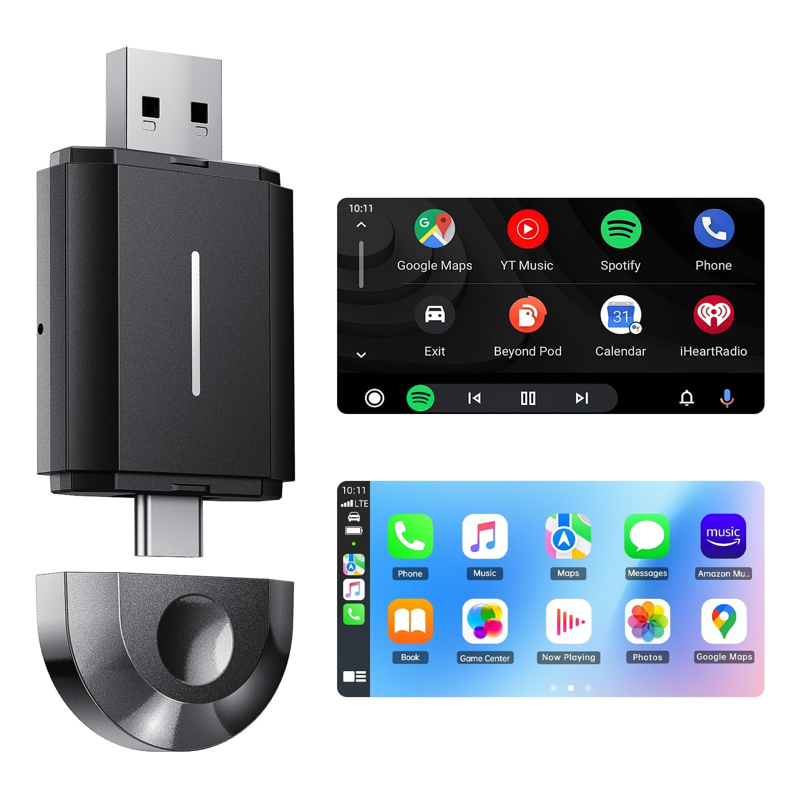 Toguard 2 in 1 Wireless Carplay Adapter for Apple Carplay & Android ...
