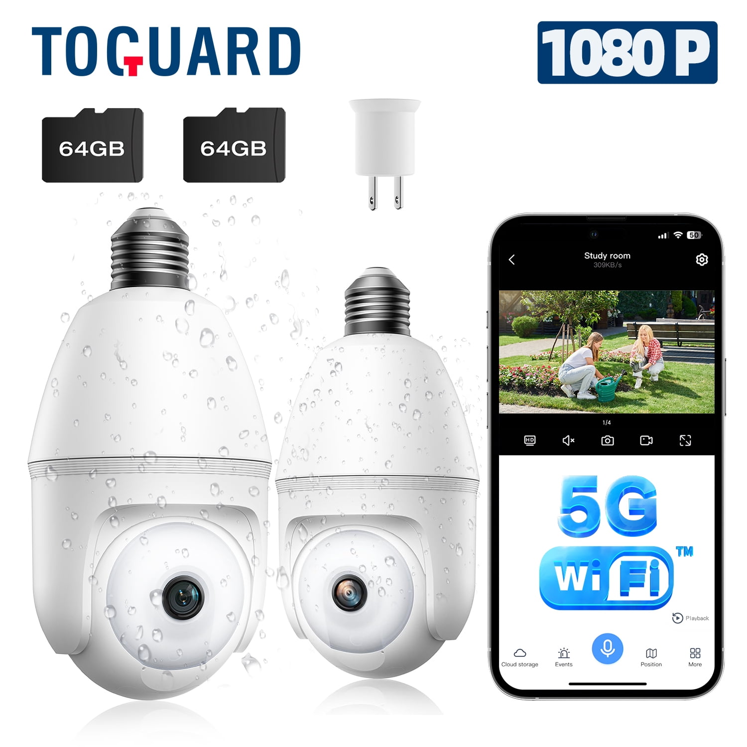 Toguard Waterproof Home Indoor/Outdoor Night Vision 1080P Wireless Dome ...