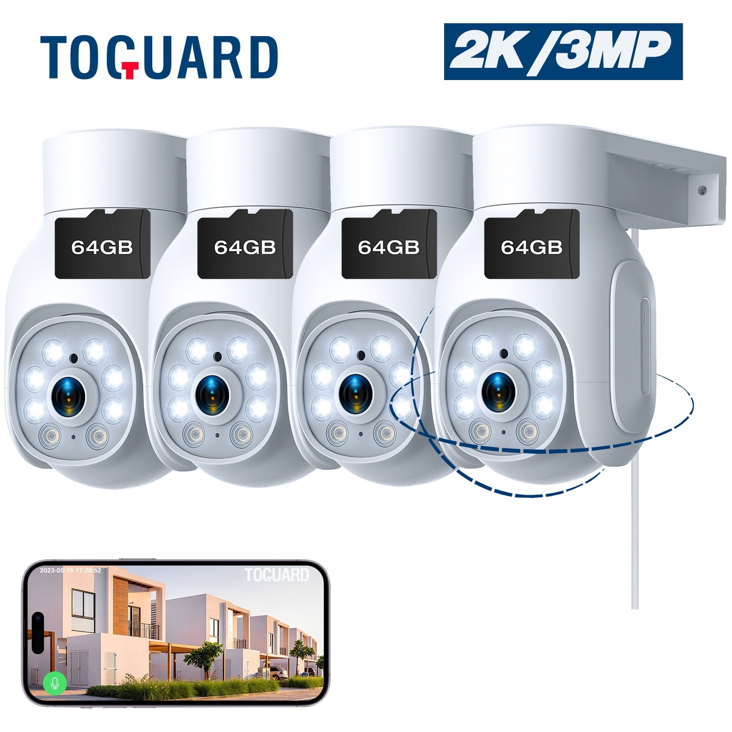 TOGUARD 2K/3MP Outdoor PTZ WiFi Dome Security Camera, 360° Pan/Tilt ...