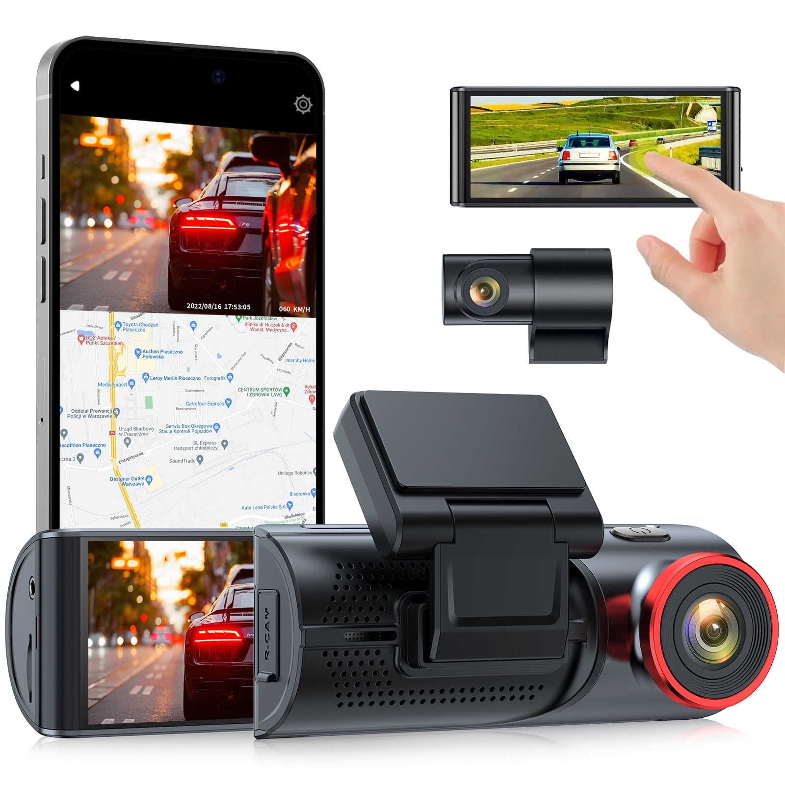 "Toguard Dash Cam: 4K Front+Rear, GPS WiFi, Capacitor Cam, 3.16"" Touch ...