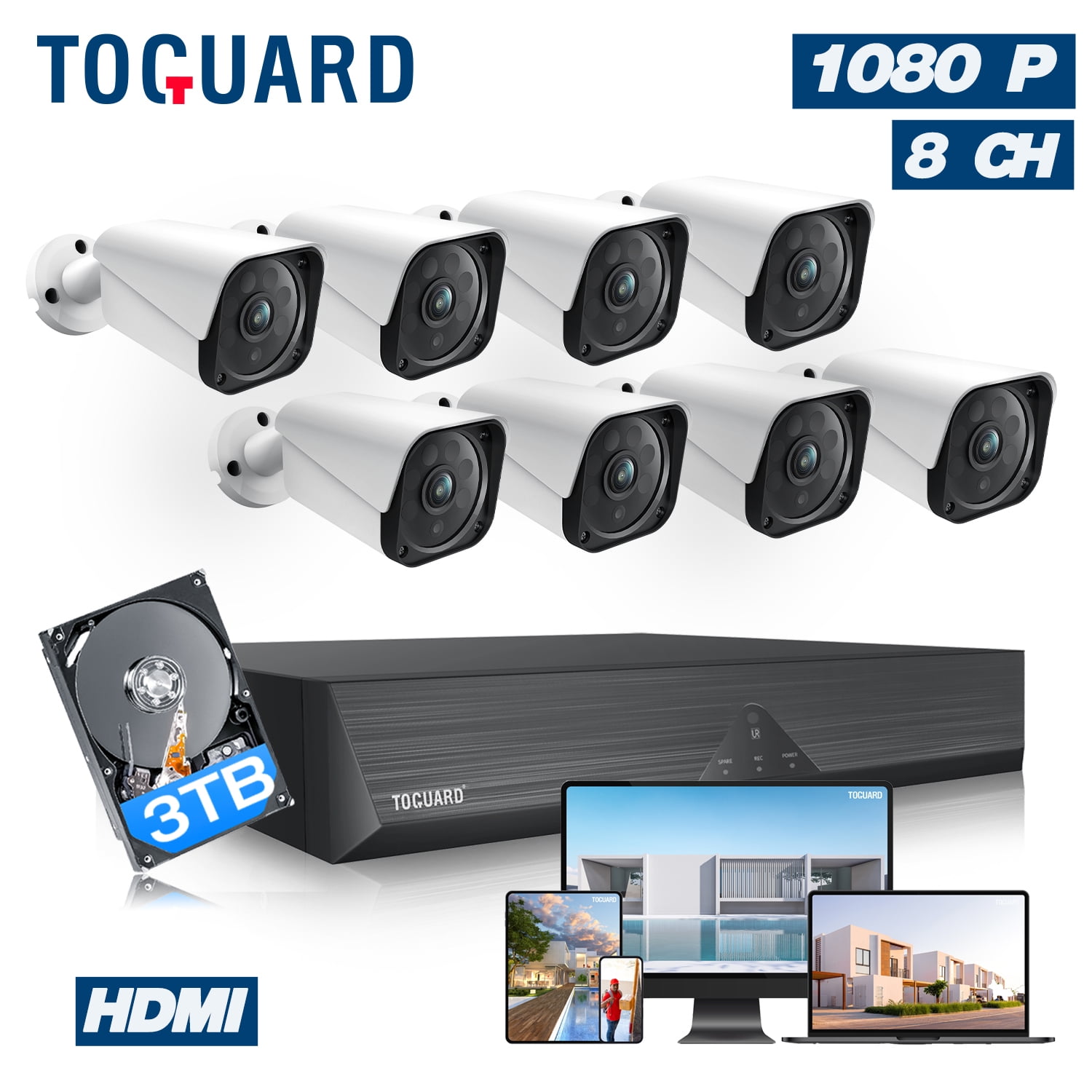 Toguard 8CH CCTV Security Camera System Outdoor with 3TB Hard Drive ...