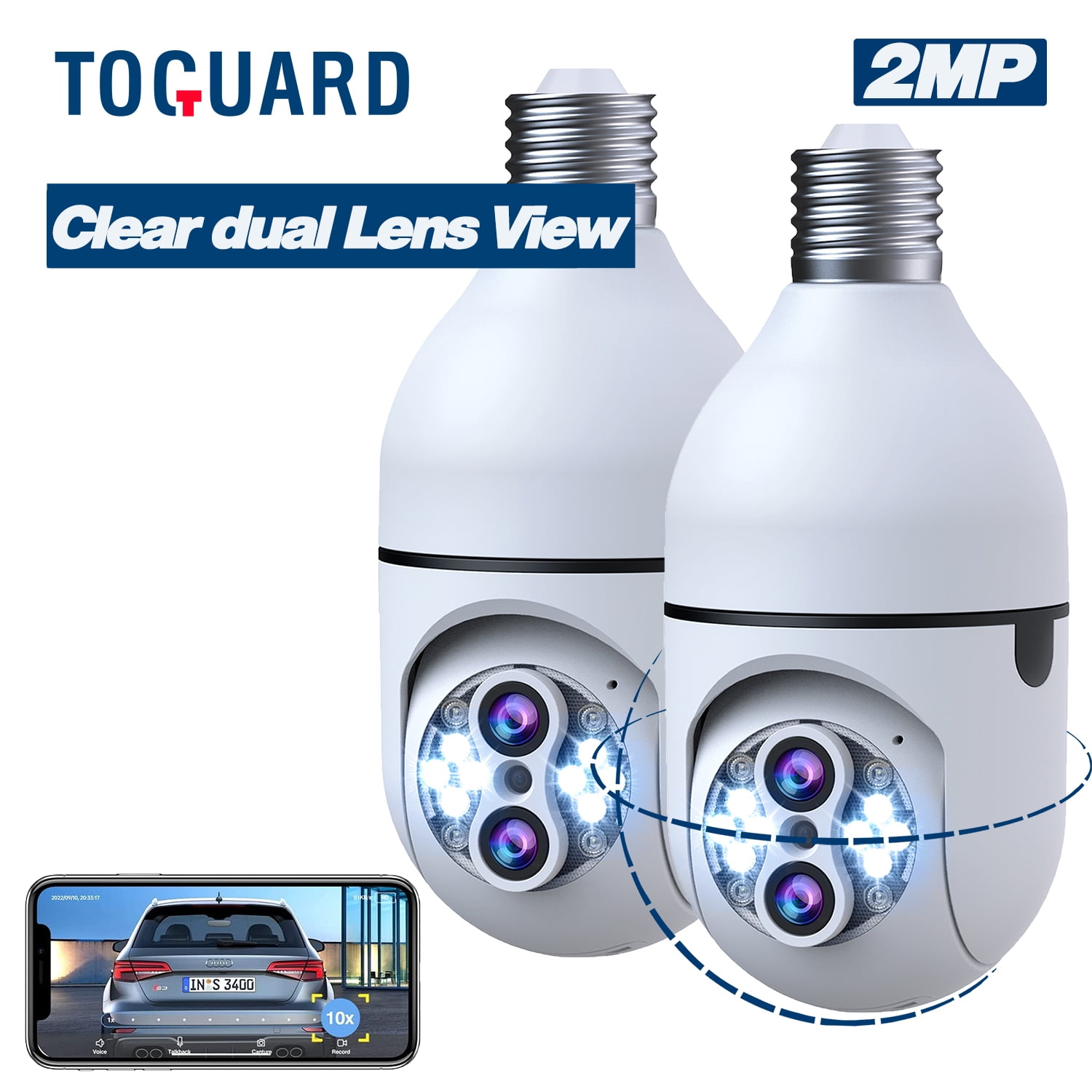 Toguard SC11 2 Pack 10X Hybrid Zoom Light Bulb Security Camera Outdoor ...