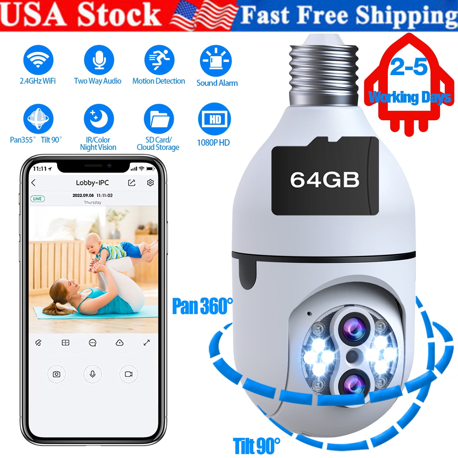 TOGUARD Light Bulb Security Camera, Wireless Outdoor Dome, 10X Zoom ...