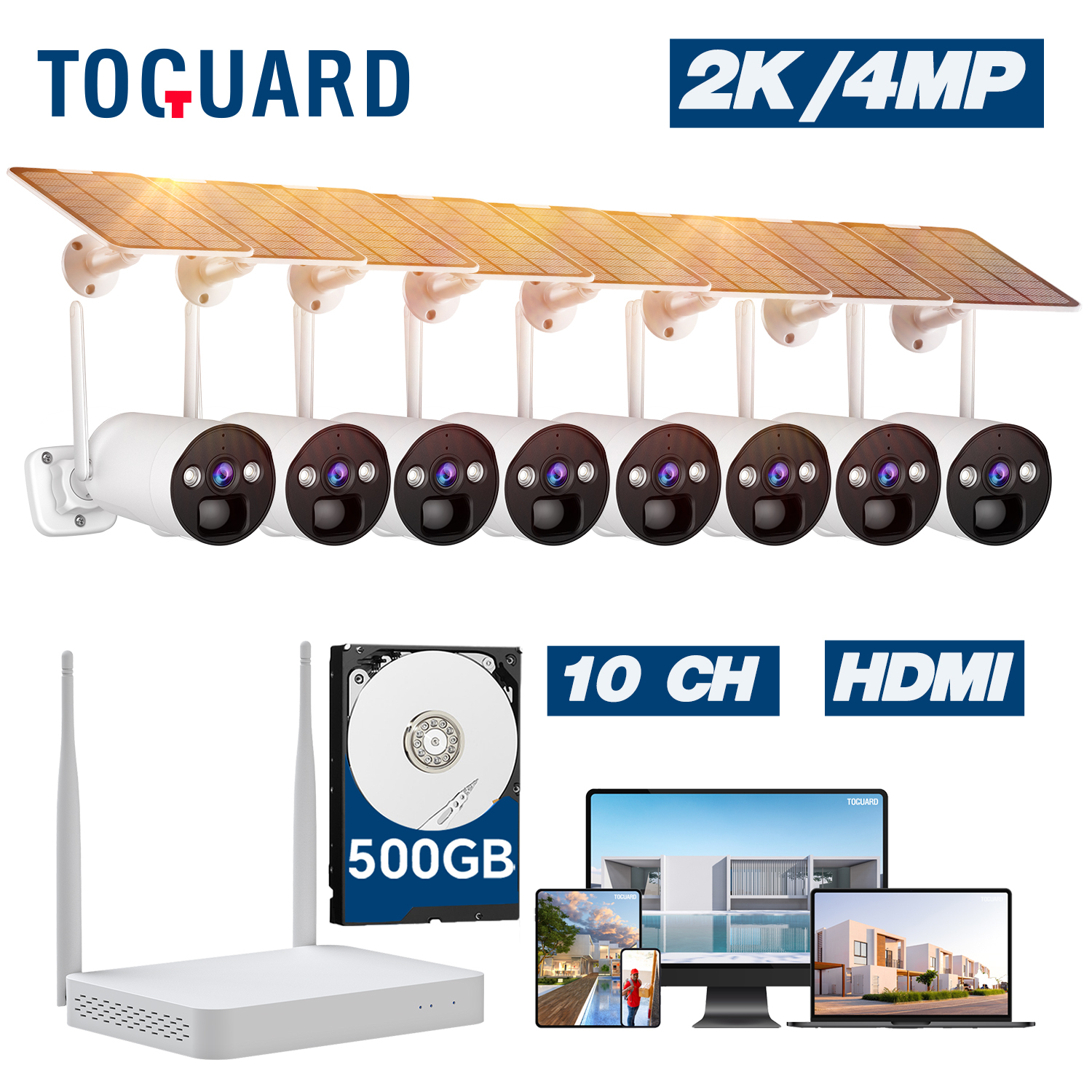 Toguard SC17 10CH 2K/4MP Solar Wireless Security Camera System Outdoor ...