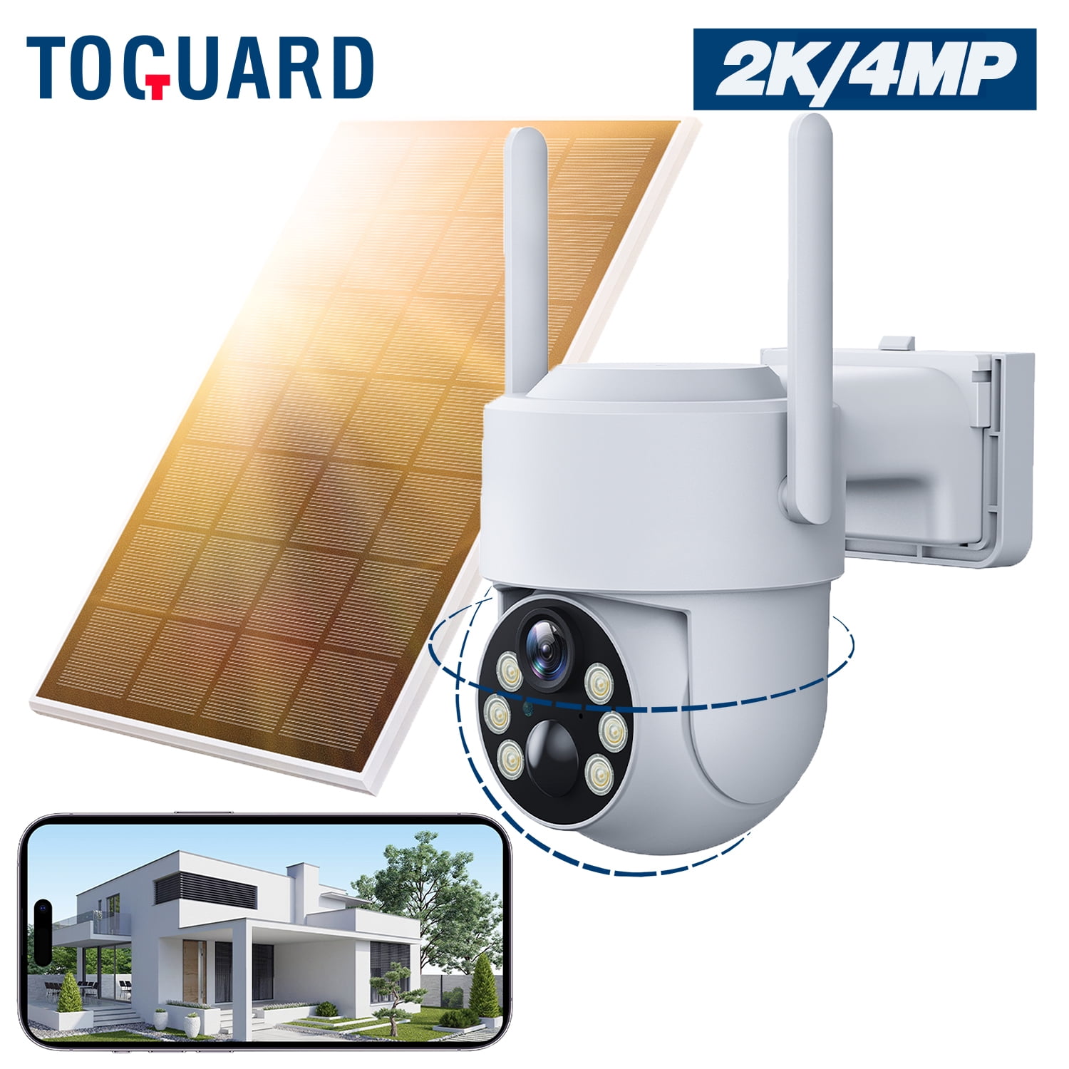 Toguard SC21 Solar Power 2K/4MP WiFi Security Camera, Outdoor PTZ Dome ...