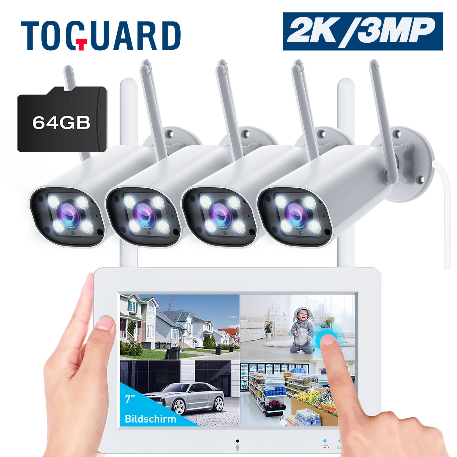 Toguard SC27 2K/3MP CCTV Security Camera System Outdoor with 7" Monitor ...