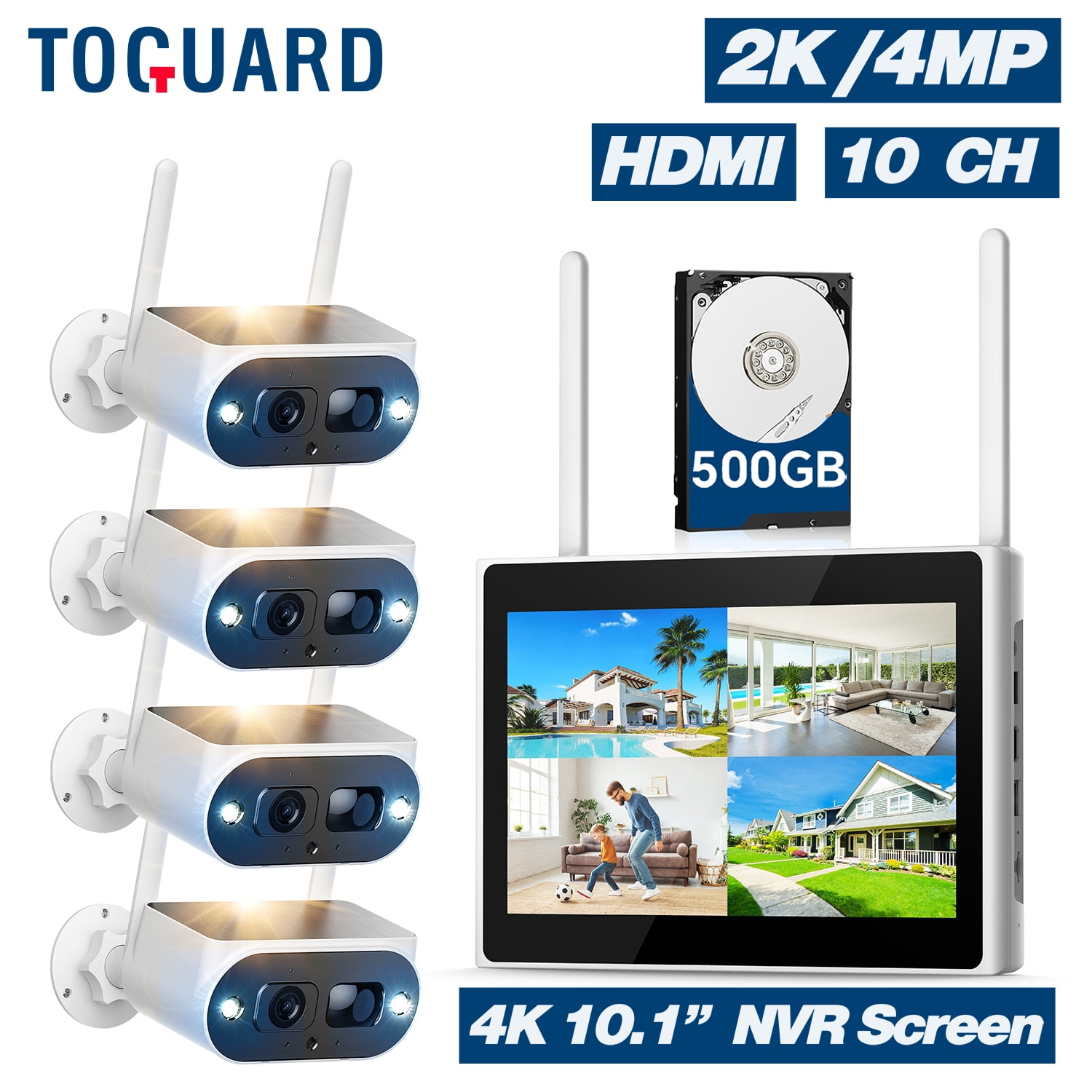 Toguard SC41 10CH 2K/4MP Solar Wireless Security Camera System Outdoor ...