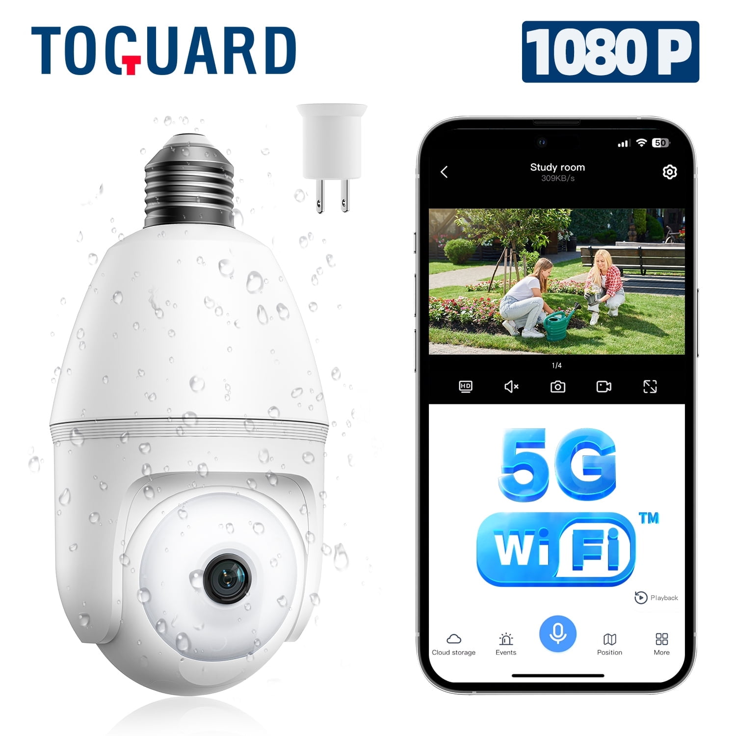 TOGUARD Light Bulb Security Camera, 1080P WiFi Dome Camera, Outdoor ...
