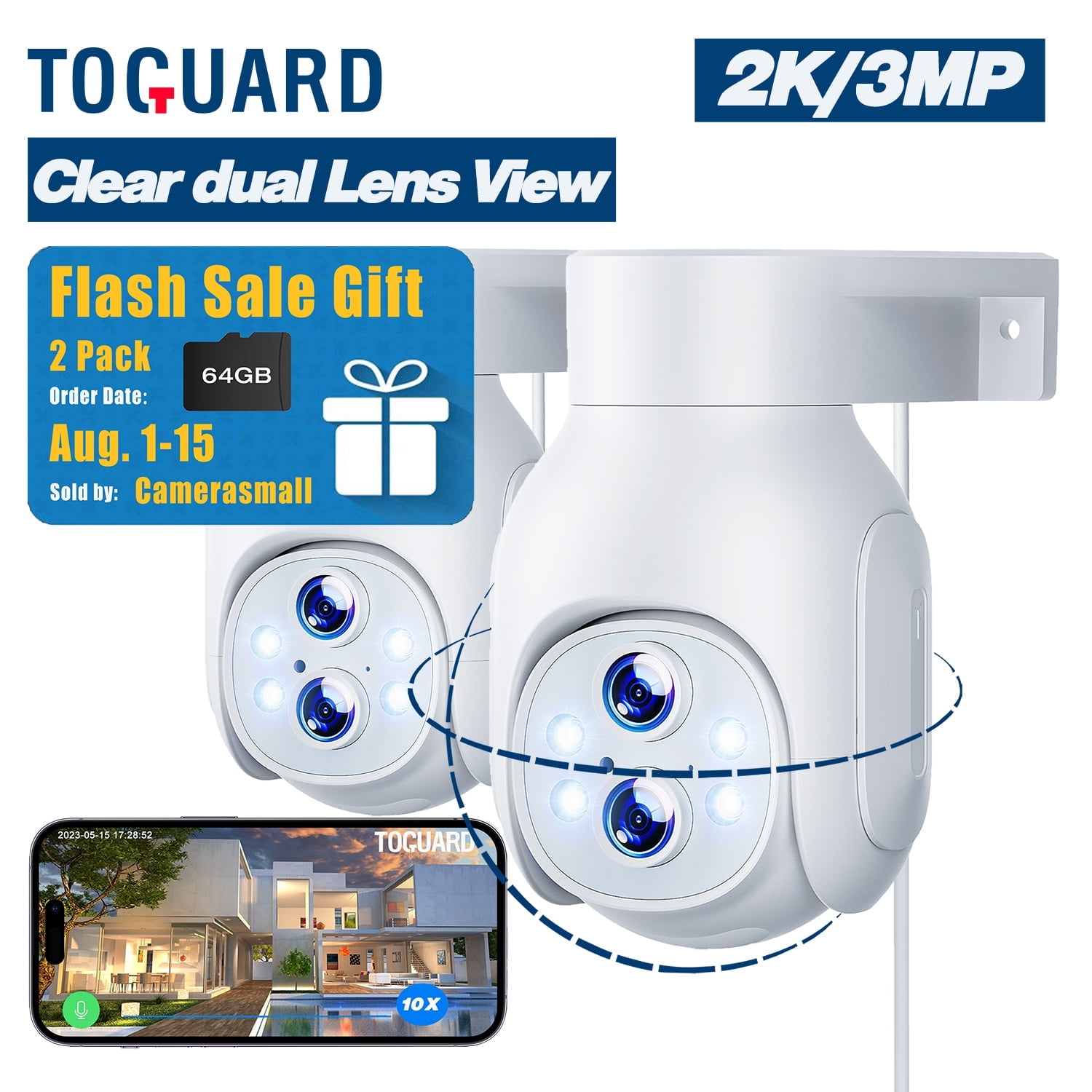 Toguard 2K/3MP WiFi Security Camera, 2 Pack SC22 Outdoor PTZ Wireless ...