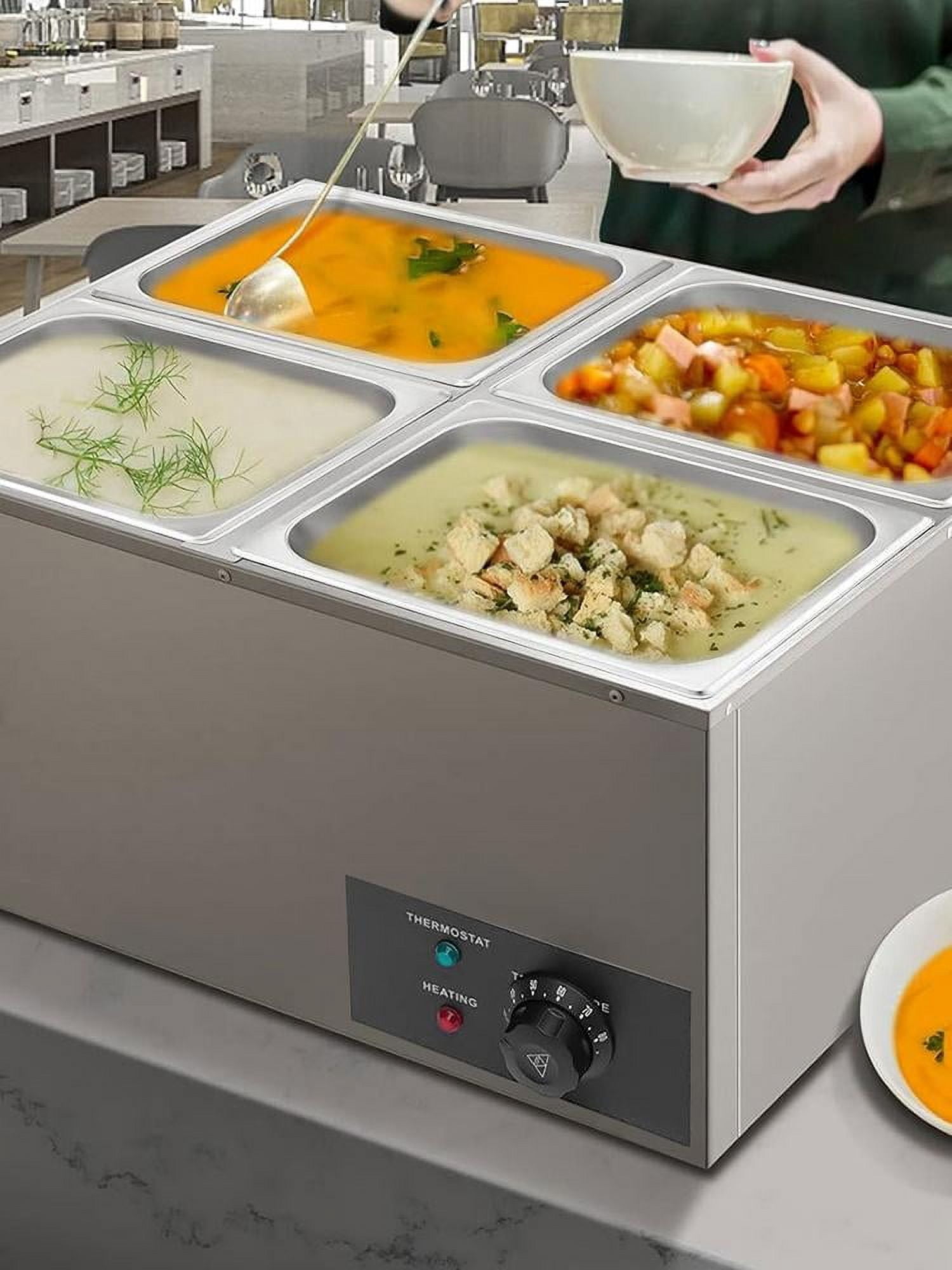 Tohu 4-Pan Commercial Food Warmer, 4 x 14QT Electric Steam Table, 600W ...
