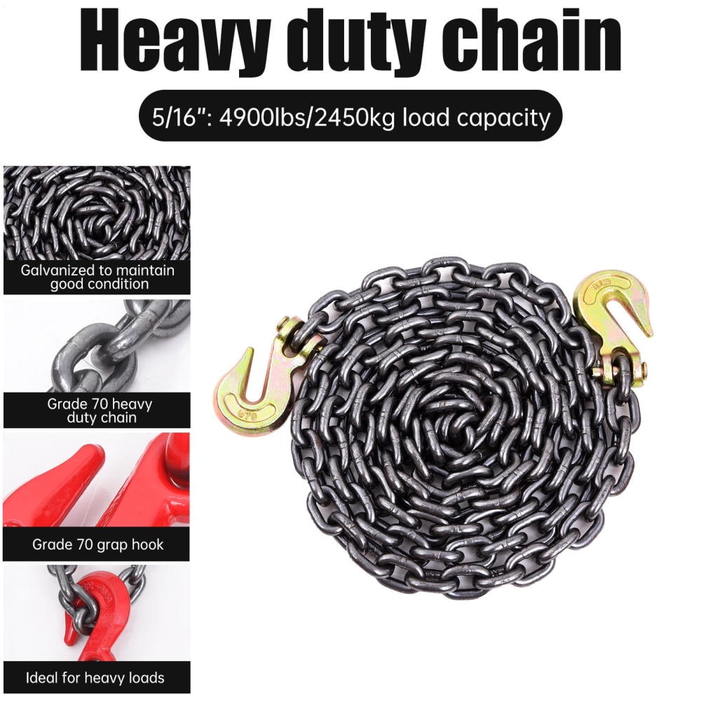 Tohu 4900kg High-Strength Tow Chains with G80 Binders, 20' Chain Secure ...