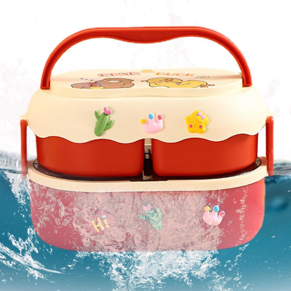 Tohuu Double Layer Lunch Box Cute Leak Proof Double Layer Bento Box With Cutlery Microwave Safe ...