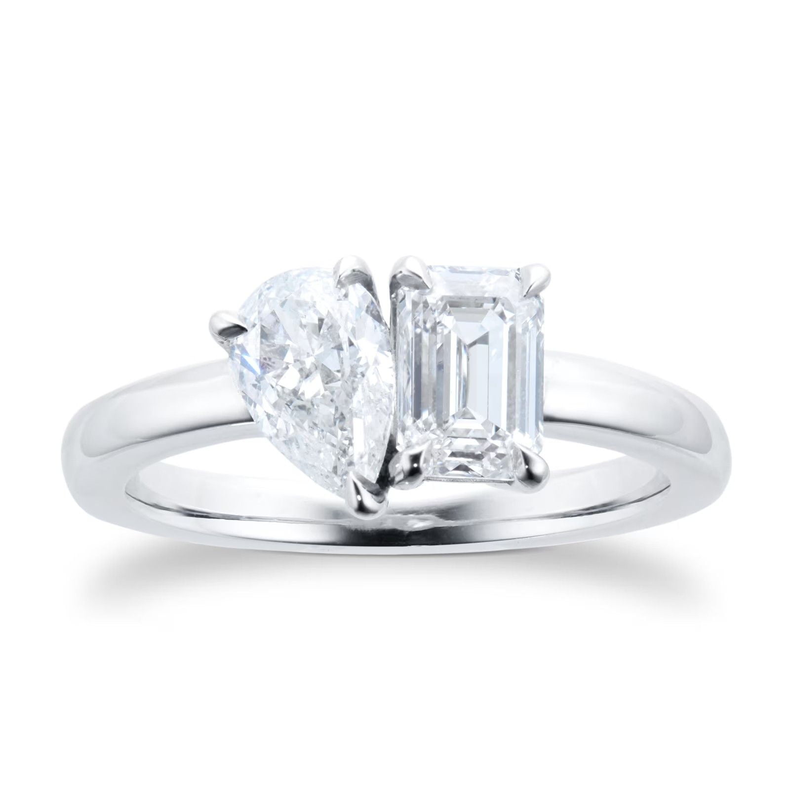 Toi Et Moi 1.6 TC Pear and Emerald Cut Moissanite Engagement Ring ...