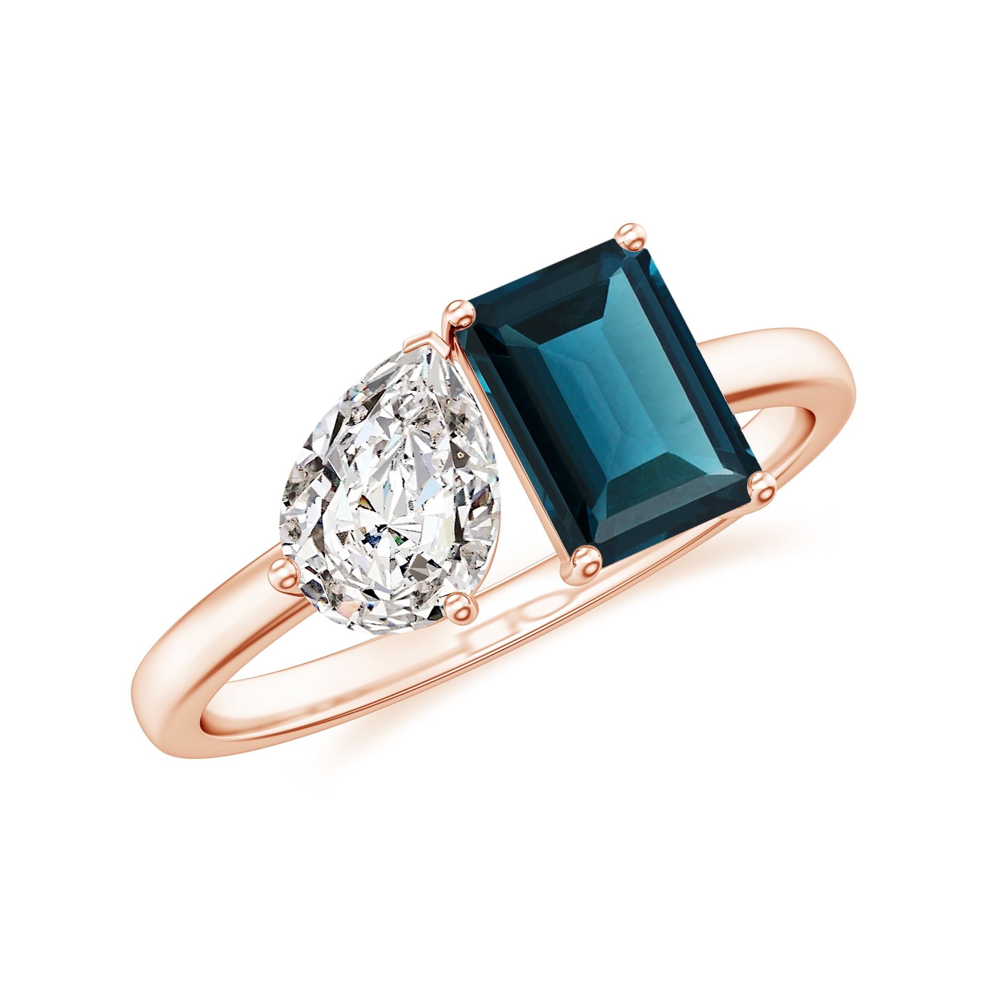 Toi Et Moi Octagon Cut and Pear-Shaped London Blue Topaz Moissanite ...
