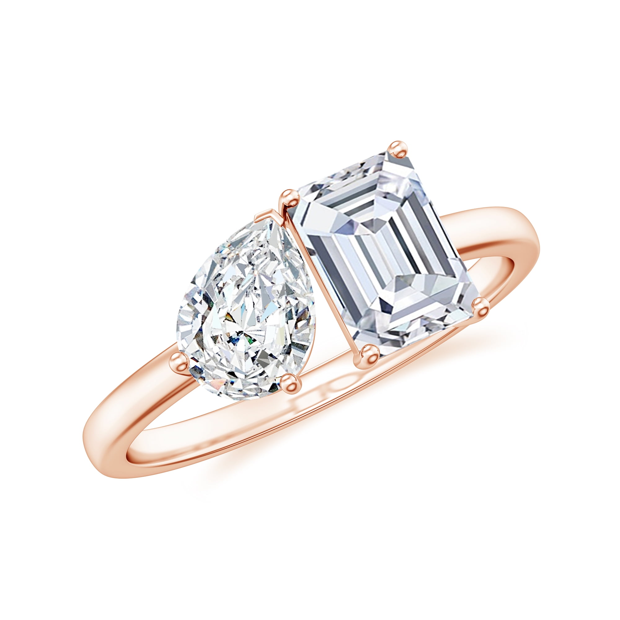 Toi Et Moi Octagon Cut and Pear-Shaped Moissanite Engagement Ring in ...