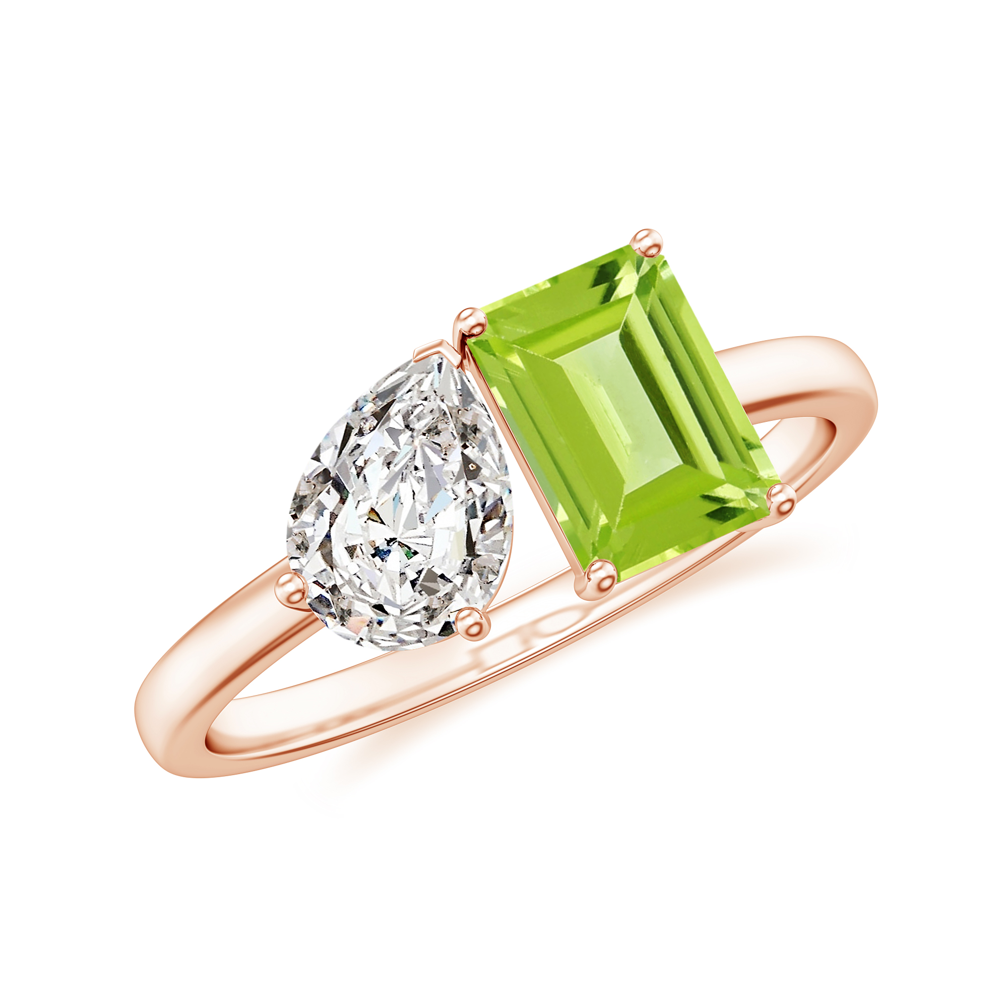 Toi Et Moi Octagon Cut and Pear-Shaped Peridot Engagement Ring in 925 ...