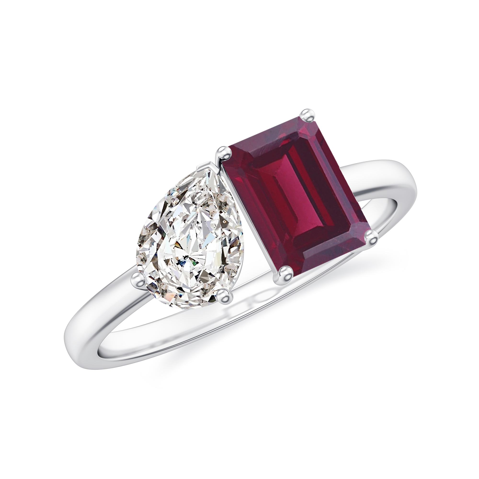 Toi Et Moi Octagon Cut and Pear-Shaped Rhodolite Engagement Ring in 925 ...