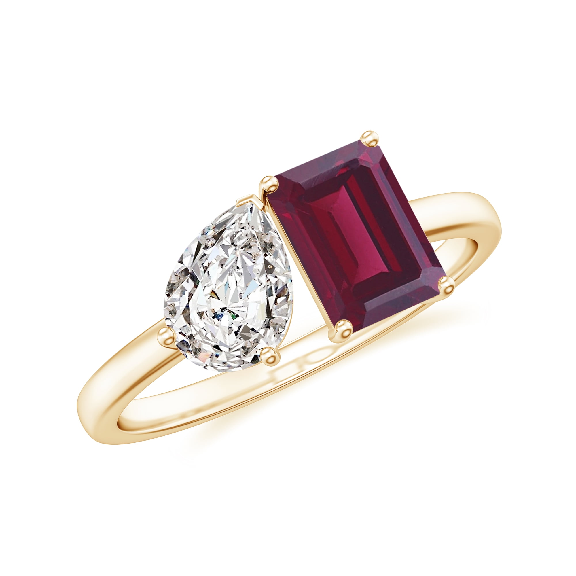 Toi Et Moi Octagon Cut and Pear-Shaped Rhodolite Engagement Ring in 925 ...