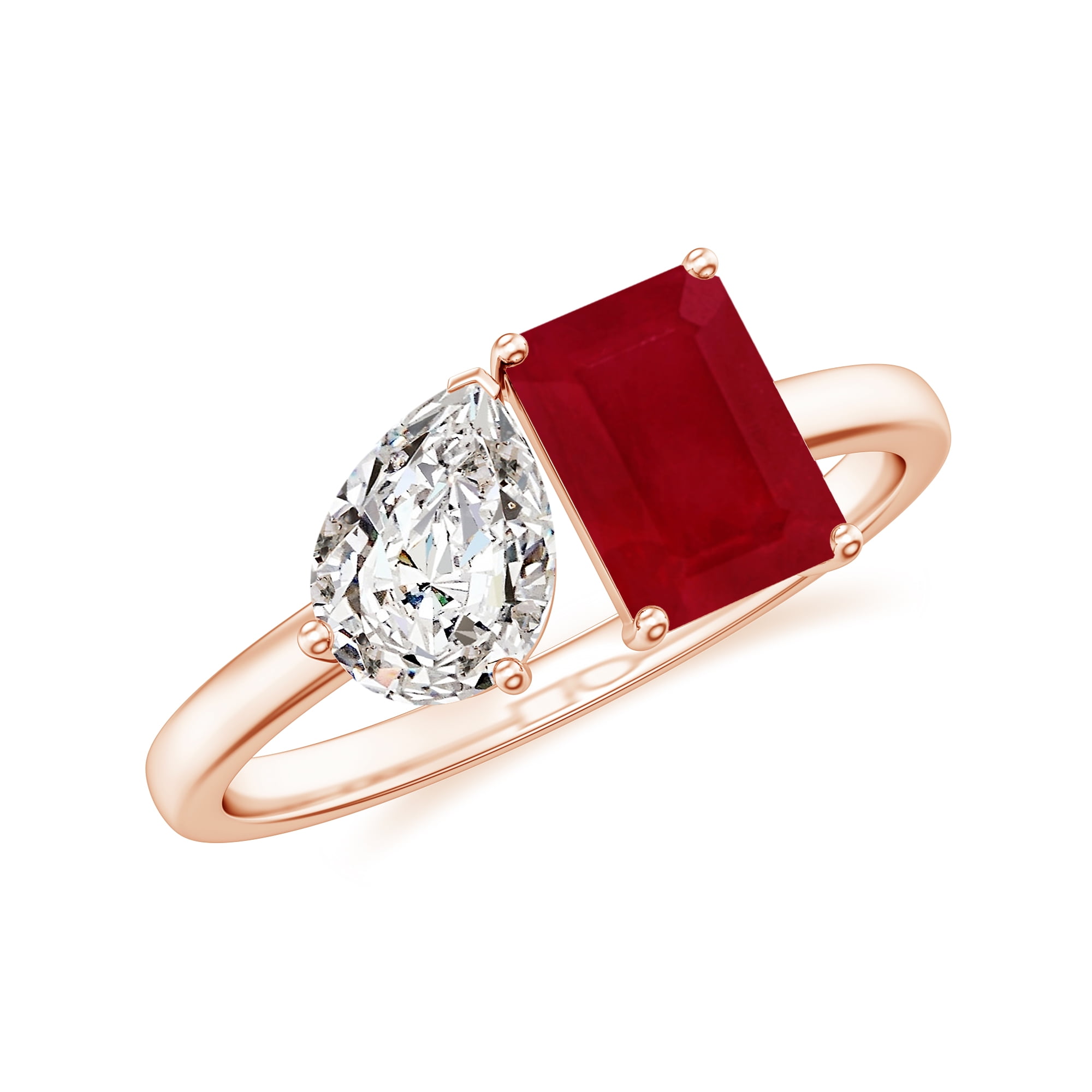 Toi Et Moi Octagon Cut and Pear-Shaped Ruby Engagement Ring in 925 ...