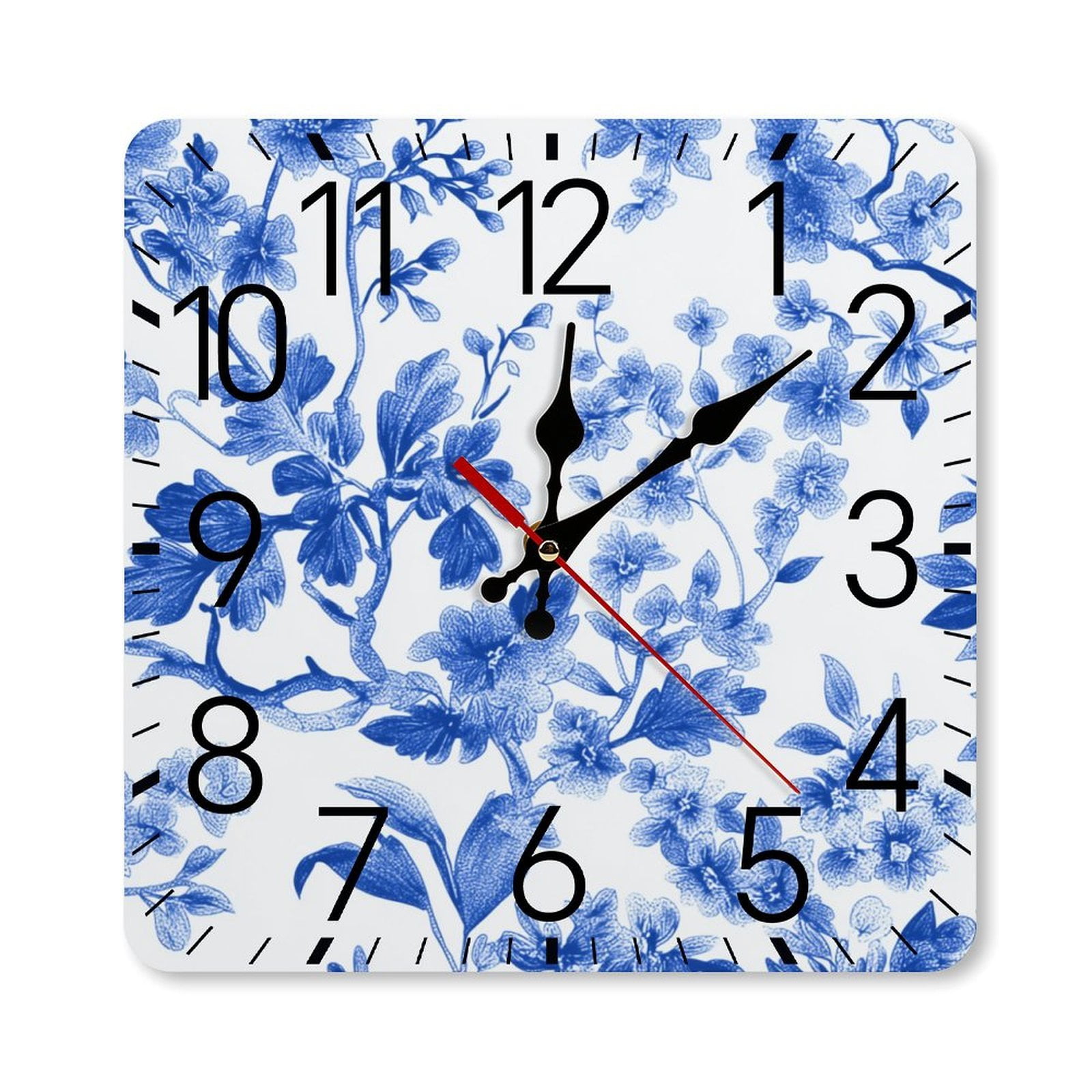 Toile De Jouy Blue And White Wall Clock Silent Non-Ticking For Home ...