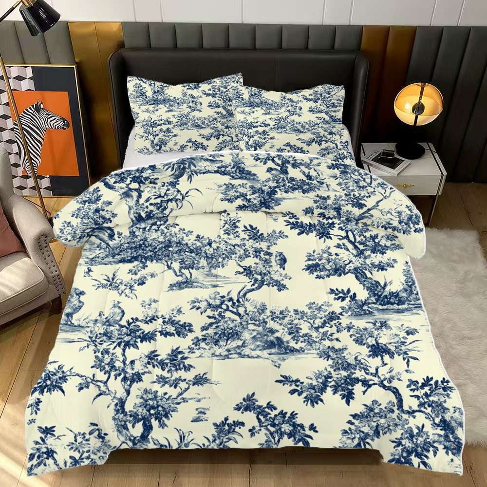 Toile De Jouy Comforter Set Queen Size Bedding Set For Travl Bedroom ...